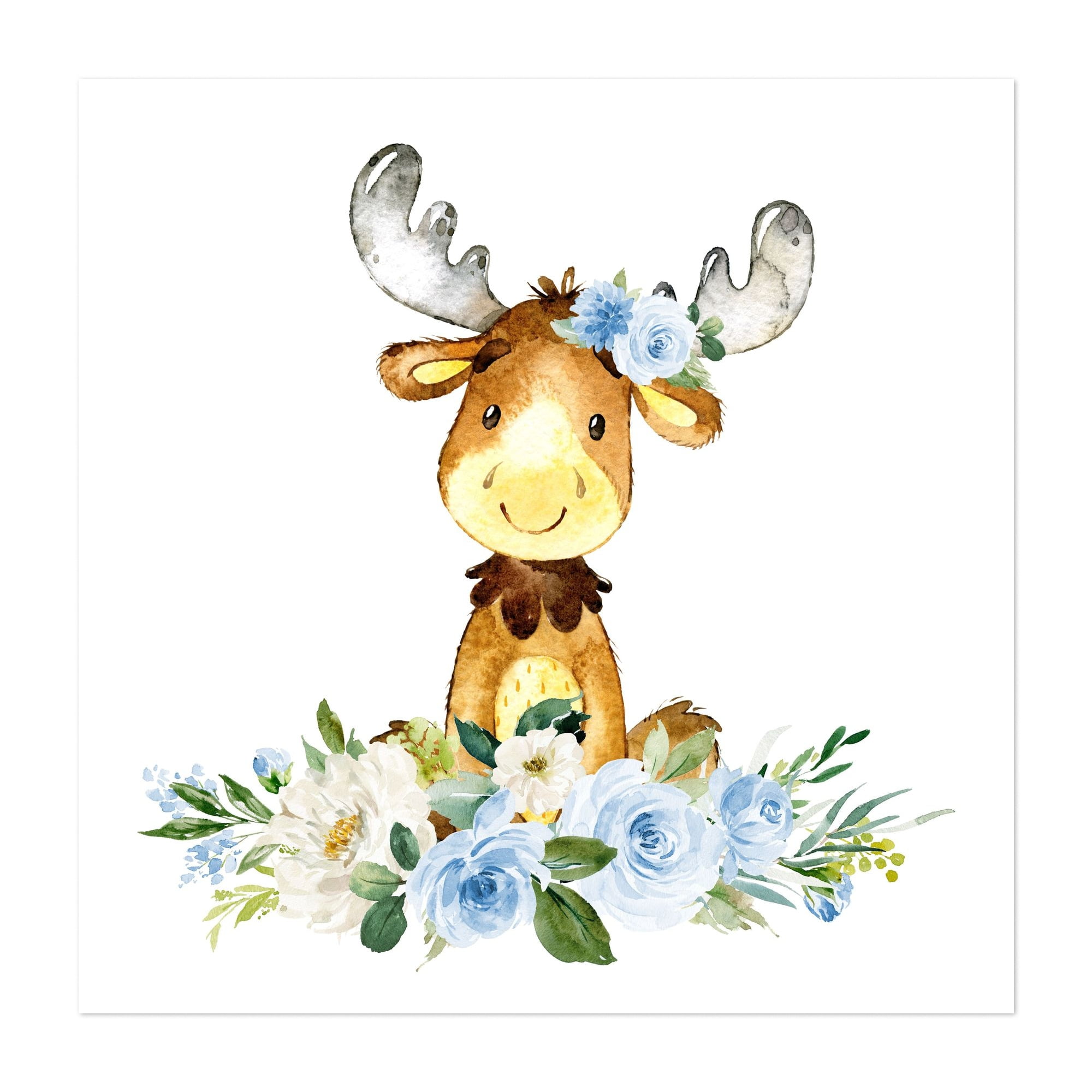 Moose, Woodland Animals, Forest Animals, Boho, Blue Flowers, Boy ...