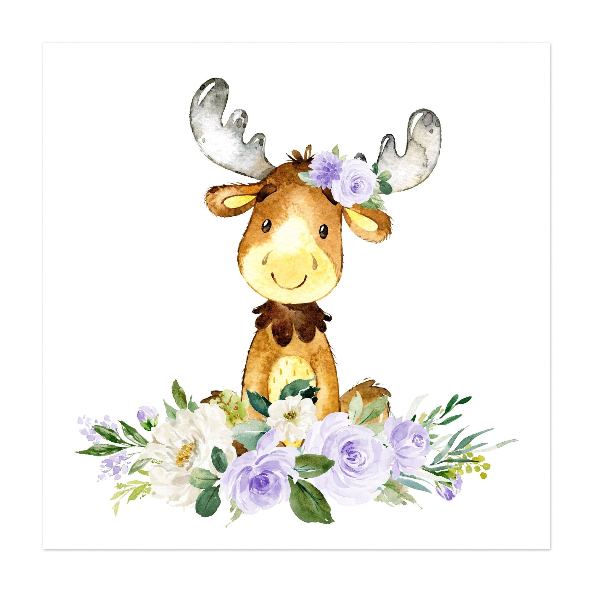 Moose, Woodland Animals, Forest Animals, Boho, Purple Flowers, Gender ...
