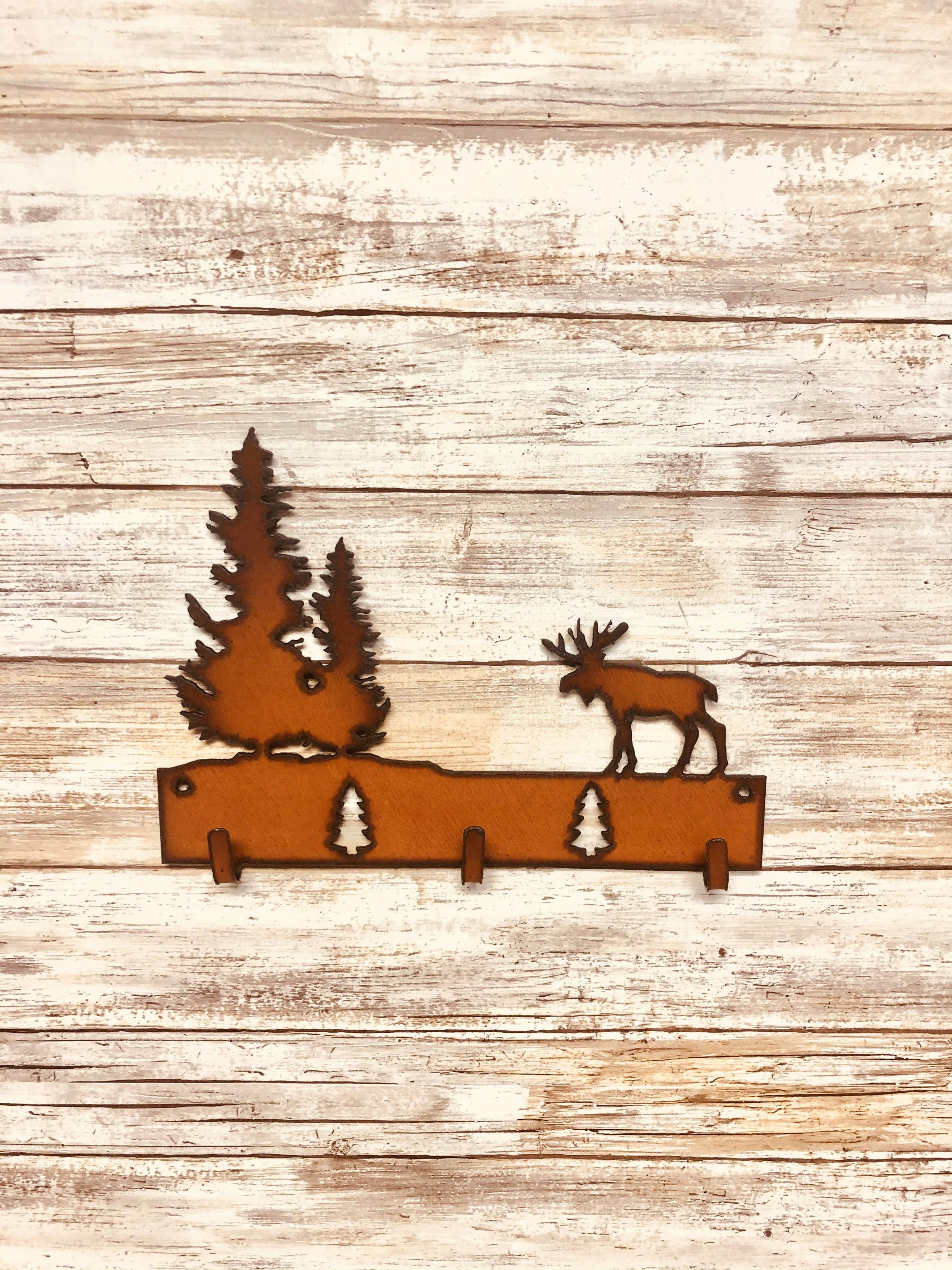 Moose and Double Pine Tree Triple Lodge Key Hook - Walmart.com