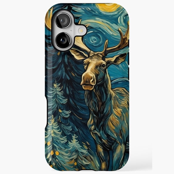 Moose in Starry Night Pine Forest Phone Case 17 16 15 14 13 12 11 Pro ...
