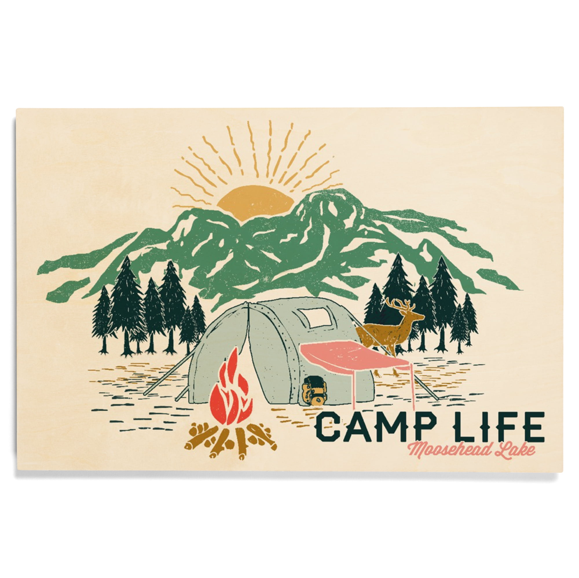 Moosehead Lake, Let's Go Camping, Camping Scene Birch Wood Wall Sign ...