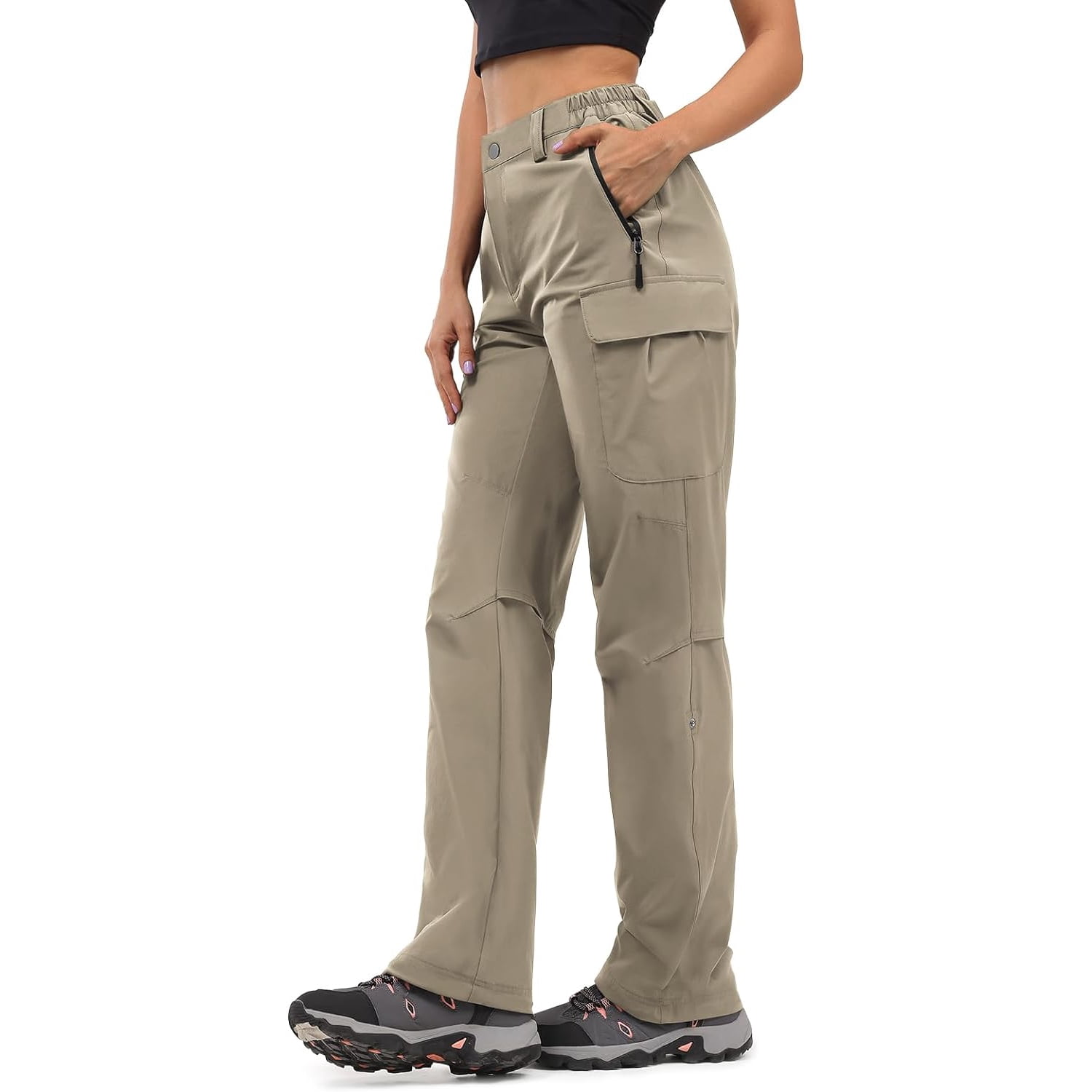 Moosehill Womens Cargo Hiking Pants High Waist for Outdoor Casual Work ...