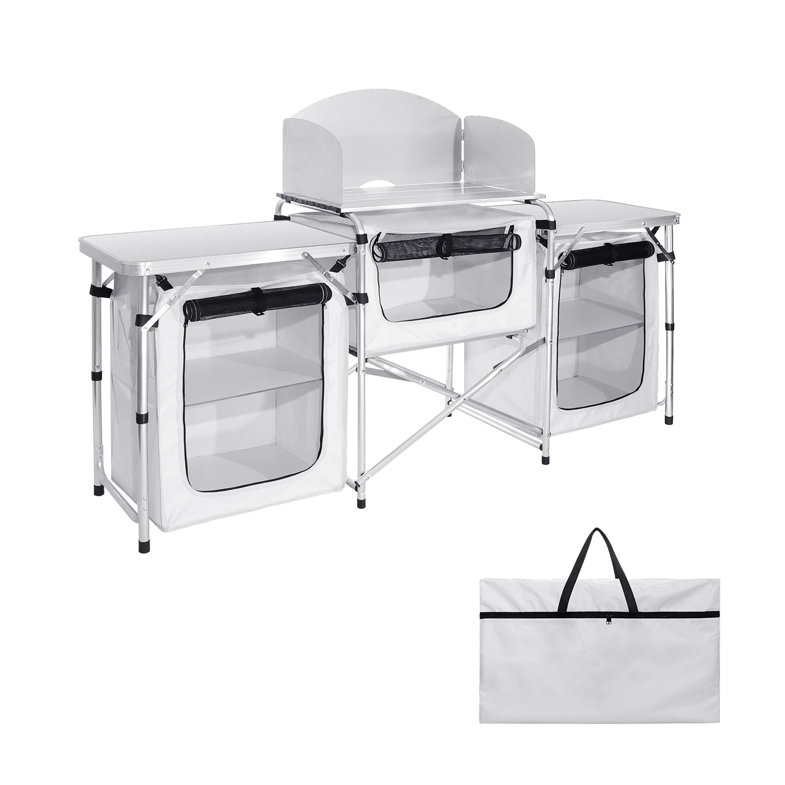 Moosinily Portable Kitchen Camping Table with Storage Aluminum Folding ...