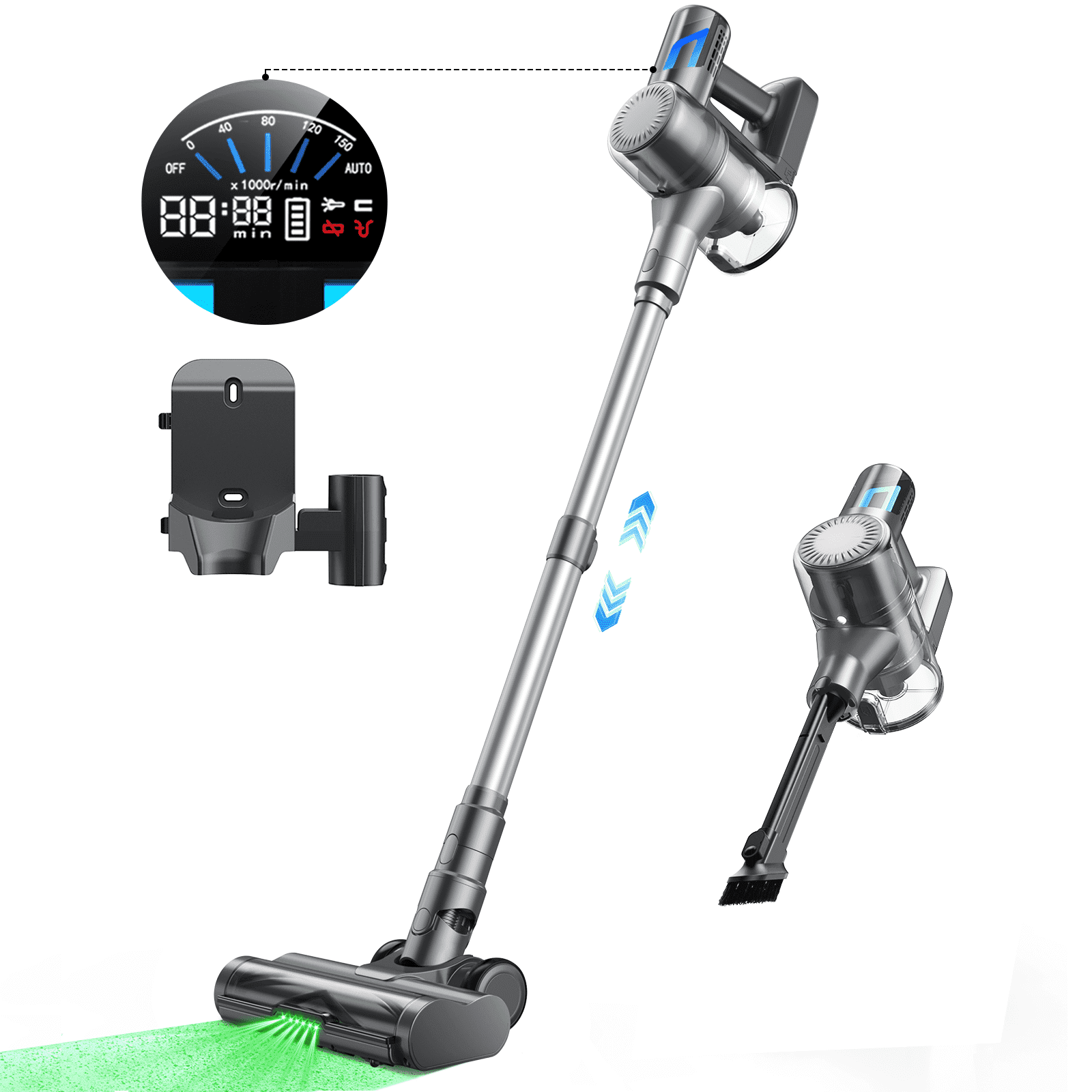 MOOSOO Stick Vacuum Cleaner 30Kpa Strong Suction with LED Curved ...