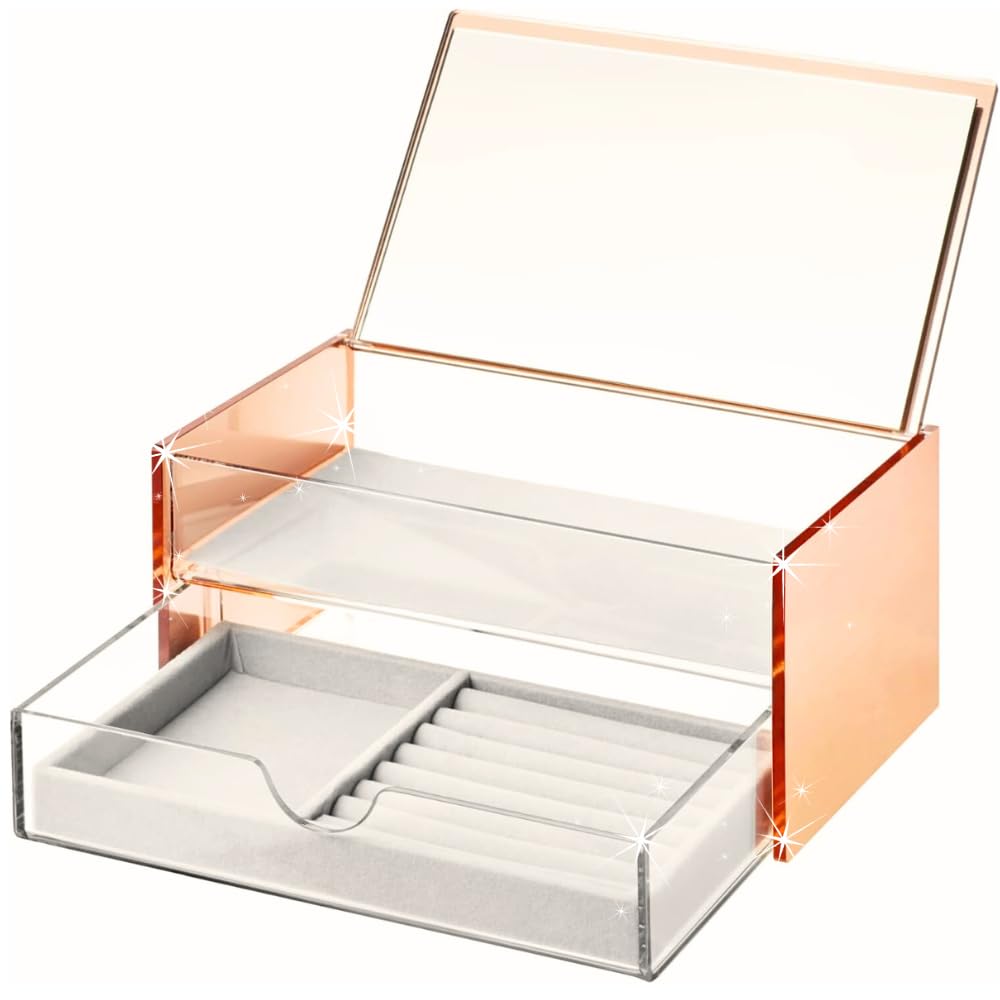 Moosy Life Clear Jewelry Box Organizer For Women with Mirror | Clear ...