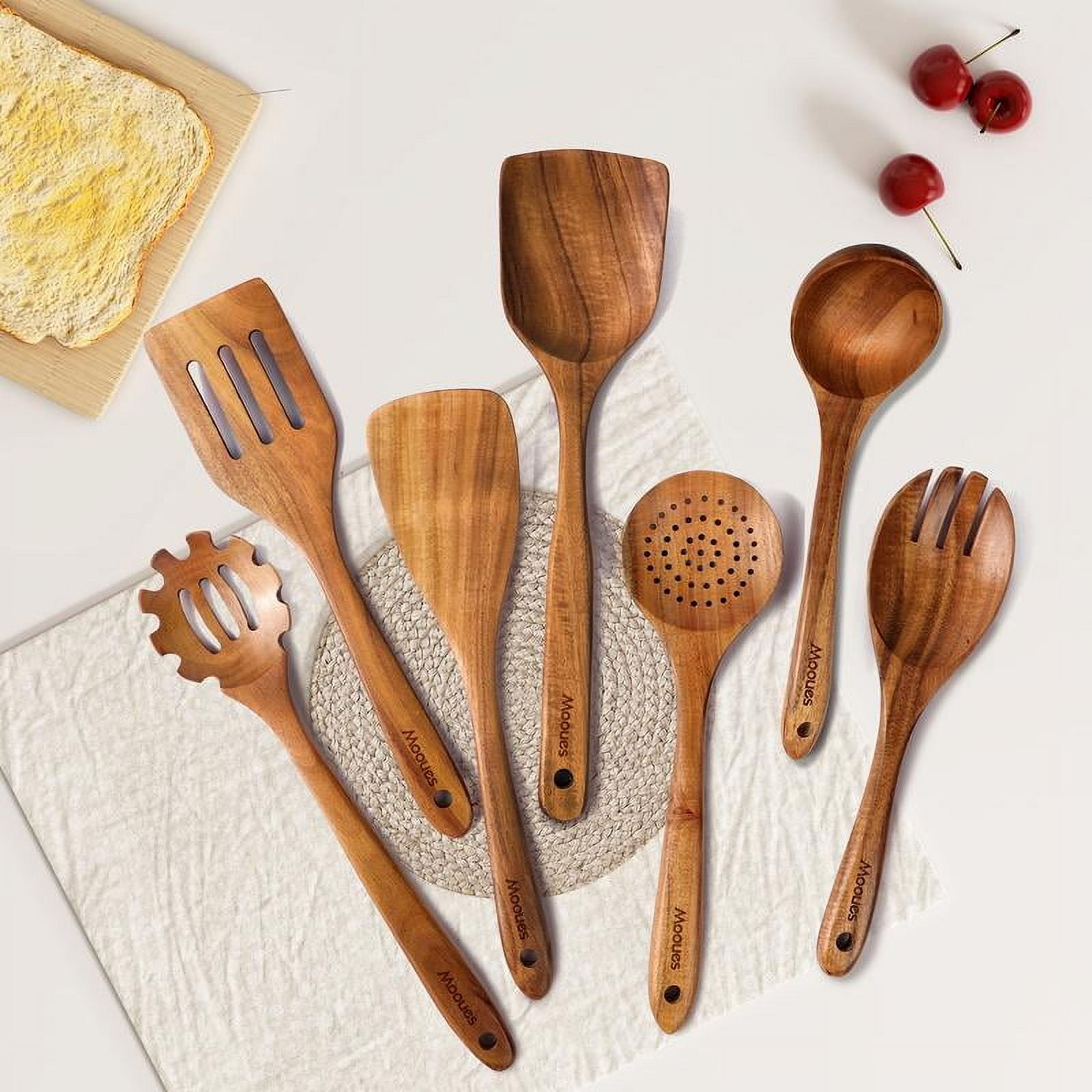 Mooues Kitchen Wooden Cooking Utensils Set – Safe and Eco-Friendly ...