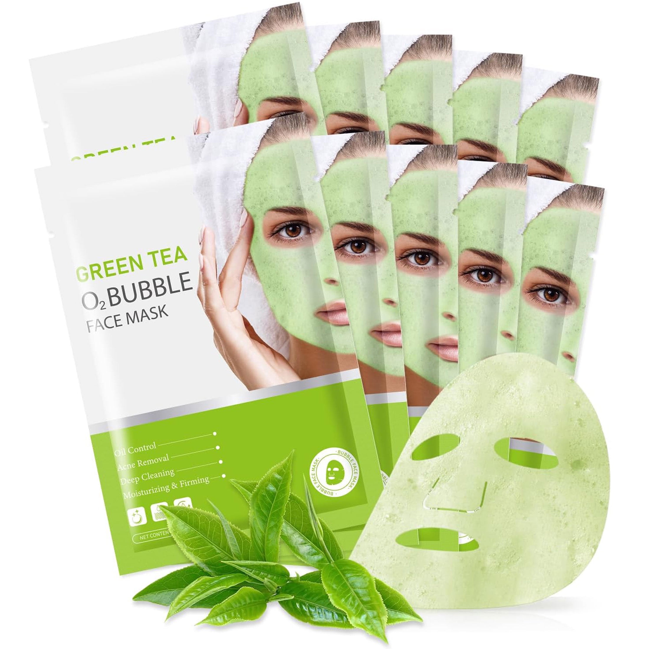 Mooyam 10 Pack Green Tea O2 Bubble Face Mask Sheet, Deep Cleansing ...