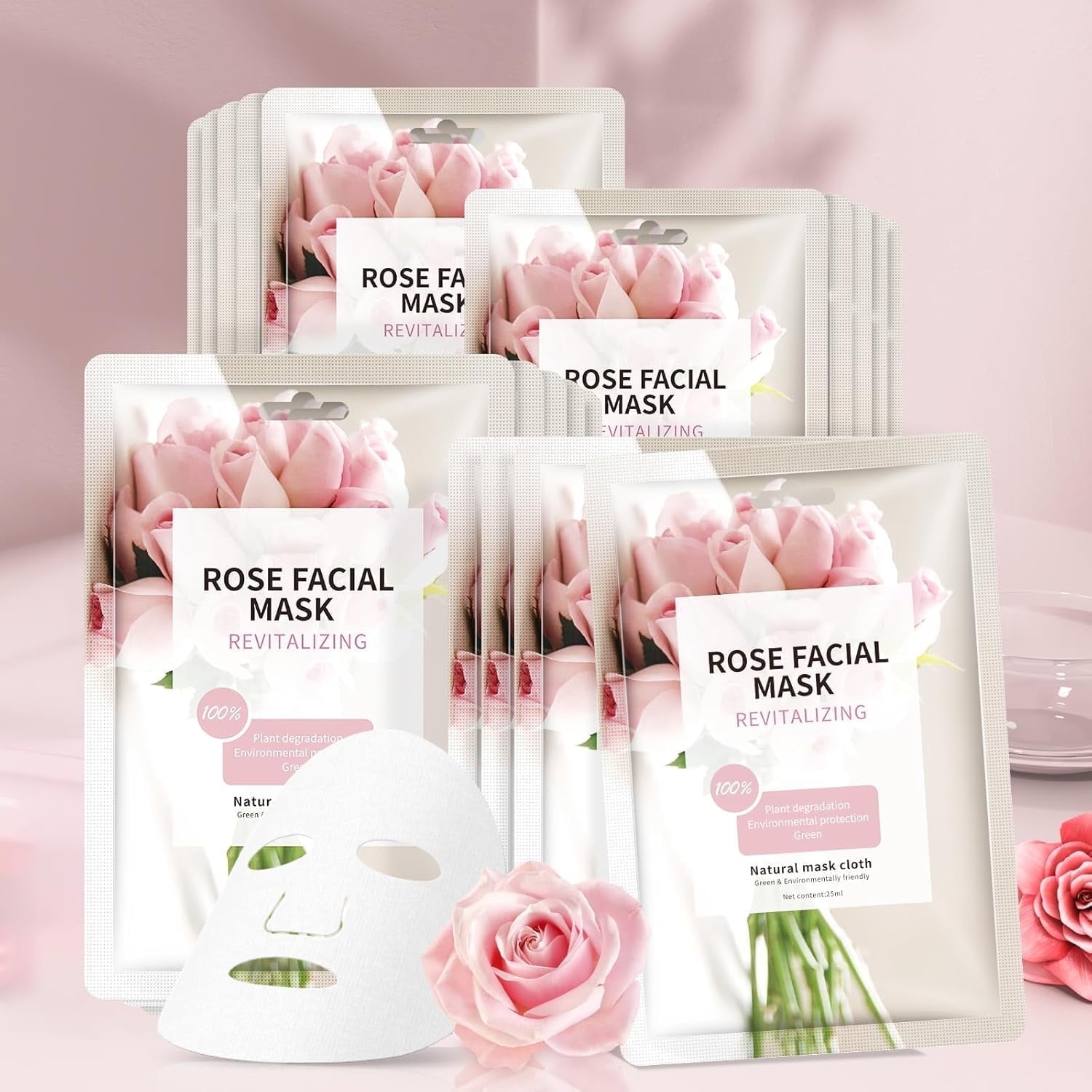 Mooyam 10 Pack Rose Face Mask Skin Care, Hydrating Facial Sheets ...