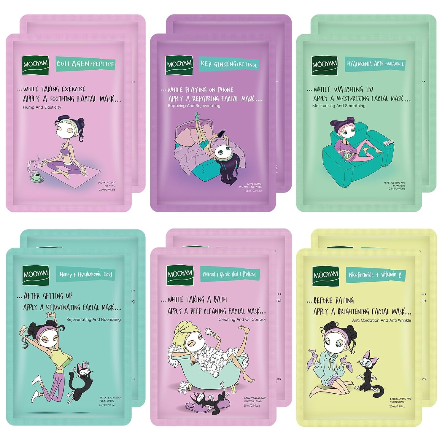 Mooyam 12 Pack Collagen Face Mask Sheets, Anti Aging Moisturizing ...