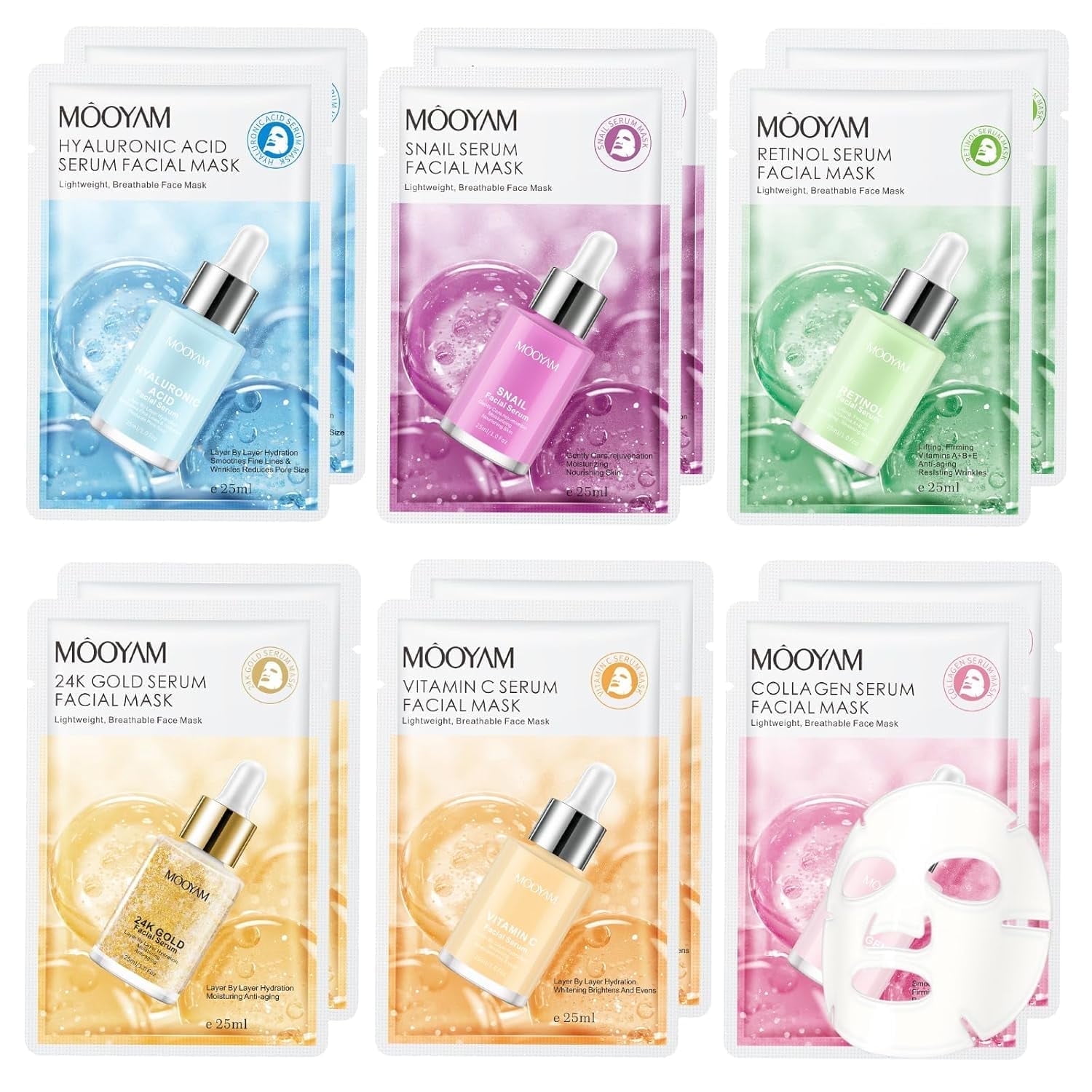 Mooyam 12 Pack Sheet Face Masks,Face Masks Skincare, Gentle ...