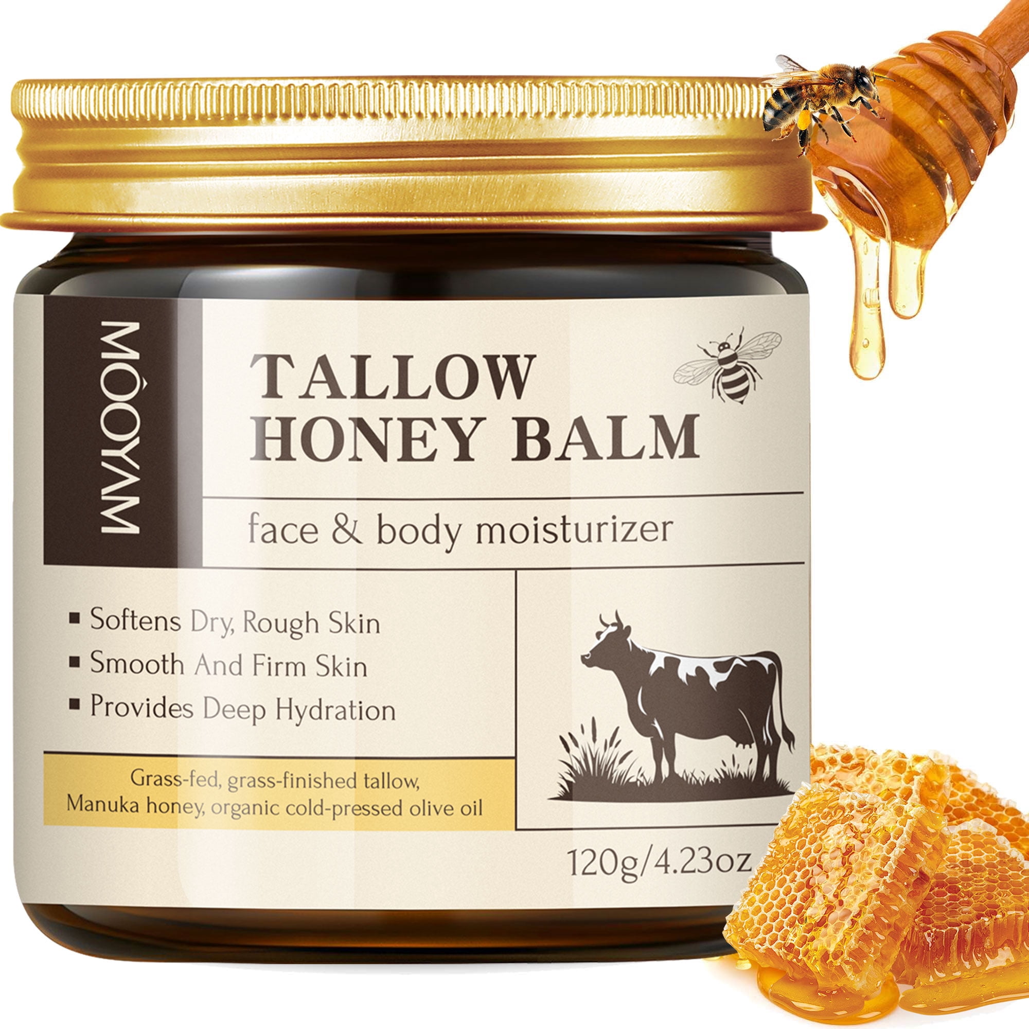 Mooyam Beef Tallow for Skin Face Hydrating Tallow Balm with Raw Honey ...