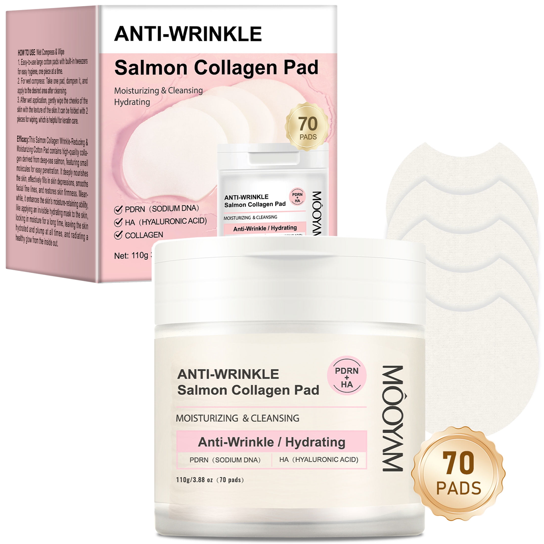 Mooyam Salmon DNA PDRN Pink Collagen Pad, Toner Pads with Hyaluronic ...