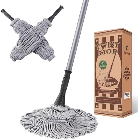 Mop with 2 Reusable Heads, Easy Wringing Twist Mop, with 57.5 inch Long ...