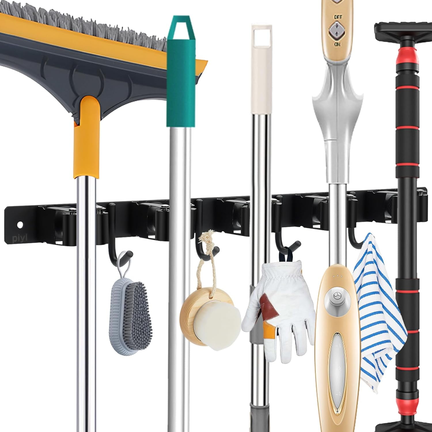 Mop and Broom Holder Wall Mount - 5 Racks and 4 Hooks Broom Hanger Mop ...