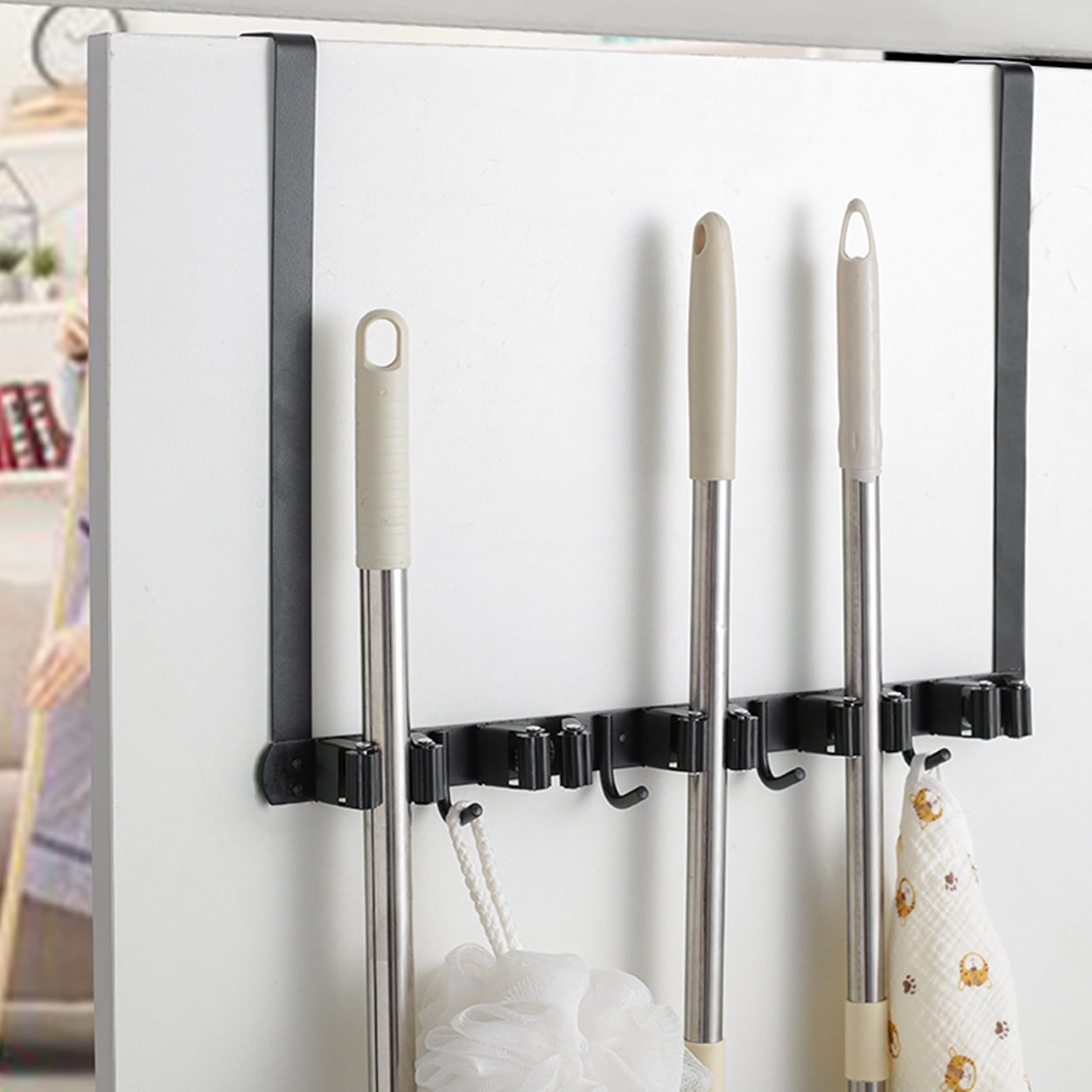 EUWBSSR Stainless Steel Broom Mop Holder Wall Mount Over The Door with ...