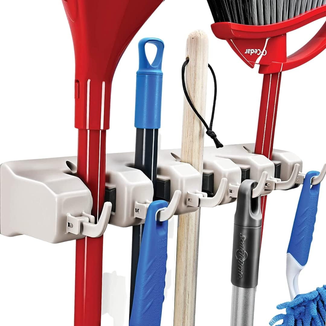 Mop And Broom Holder Wall Mount - Gara Stora Systems with 5 Slots, 6 ...