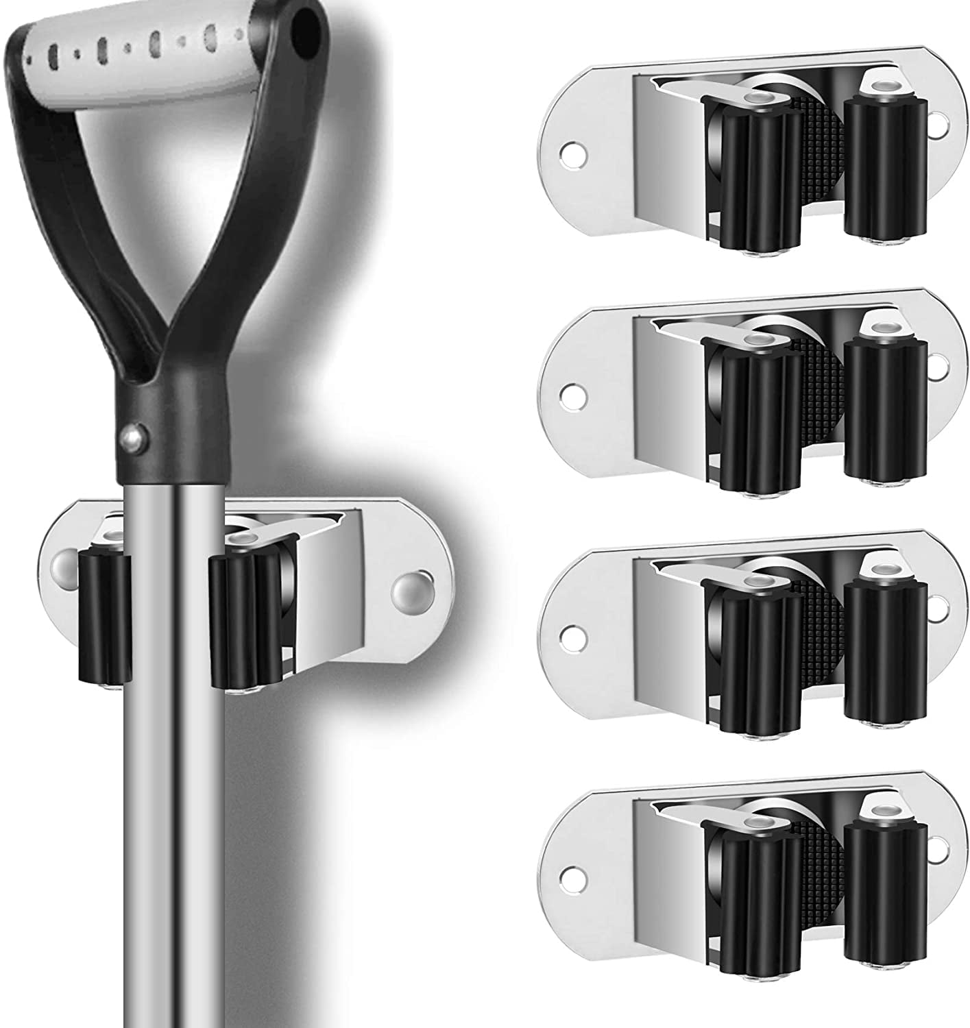 SIISLL Utility Broom Holder Wall Mount, Heavy Duty Stainless Steel ...