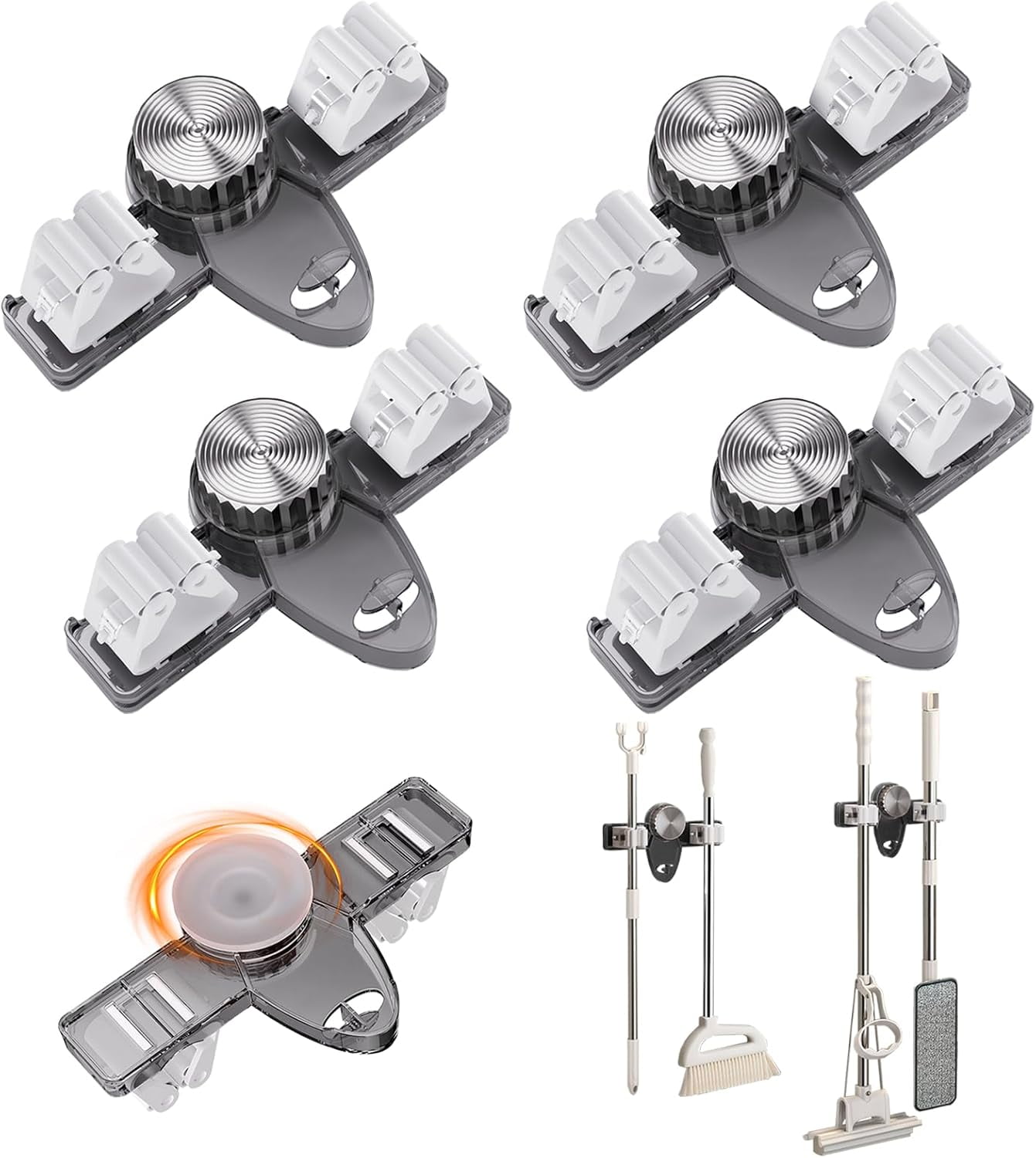 Mop and Broom Holder Wall Mount, No Punching Required Broom and Mop ...