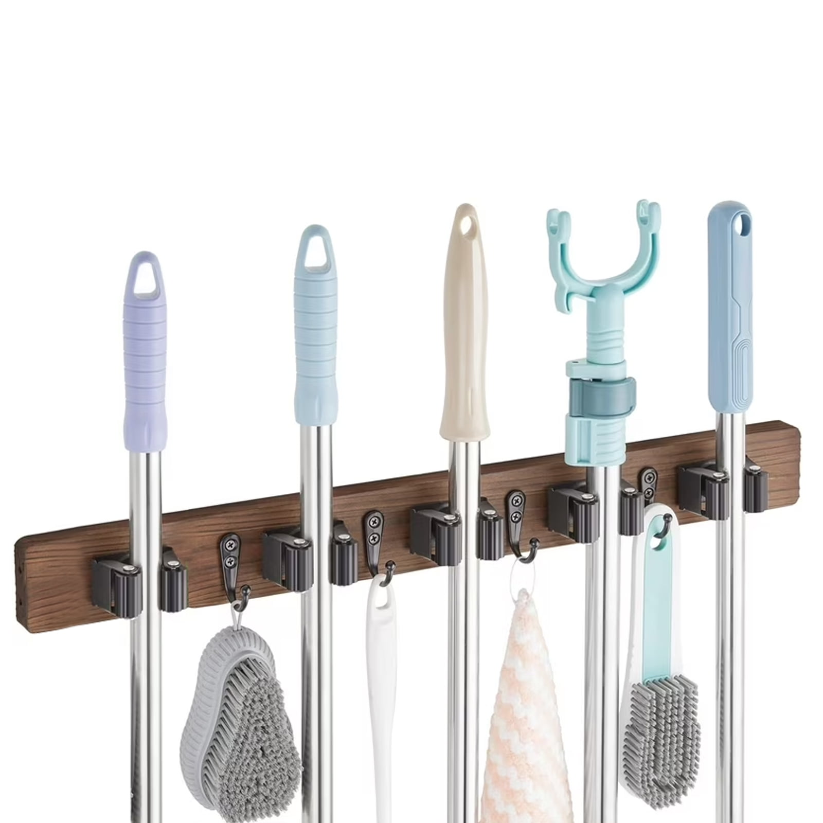 Mop and Broom Holder Wall Mount - Rustic Wood Broom Mop Hanger - Wall ...