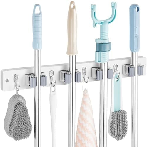 Mop and Broom Holder Wall Mount - Rustic Wood Broom Mop Hanger - Wall ...
