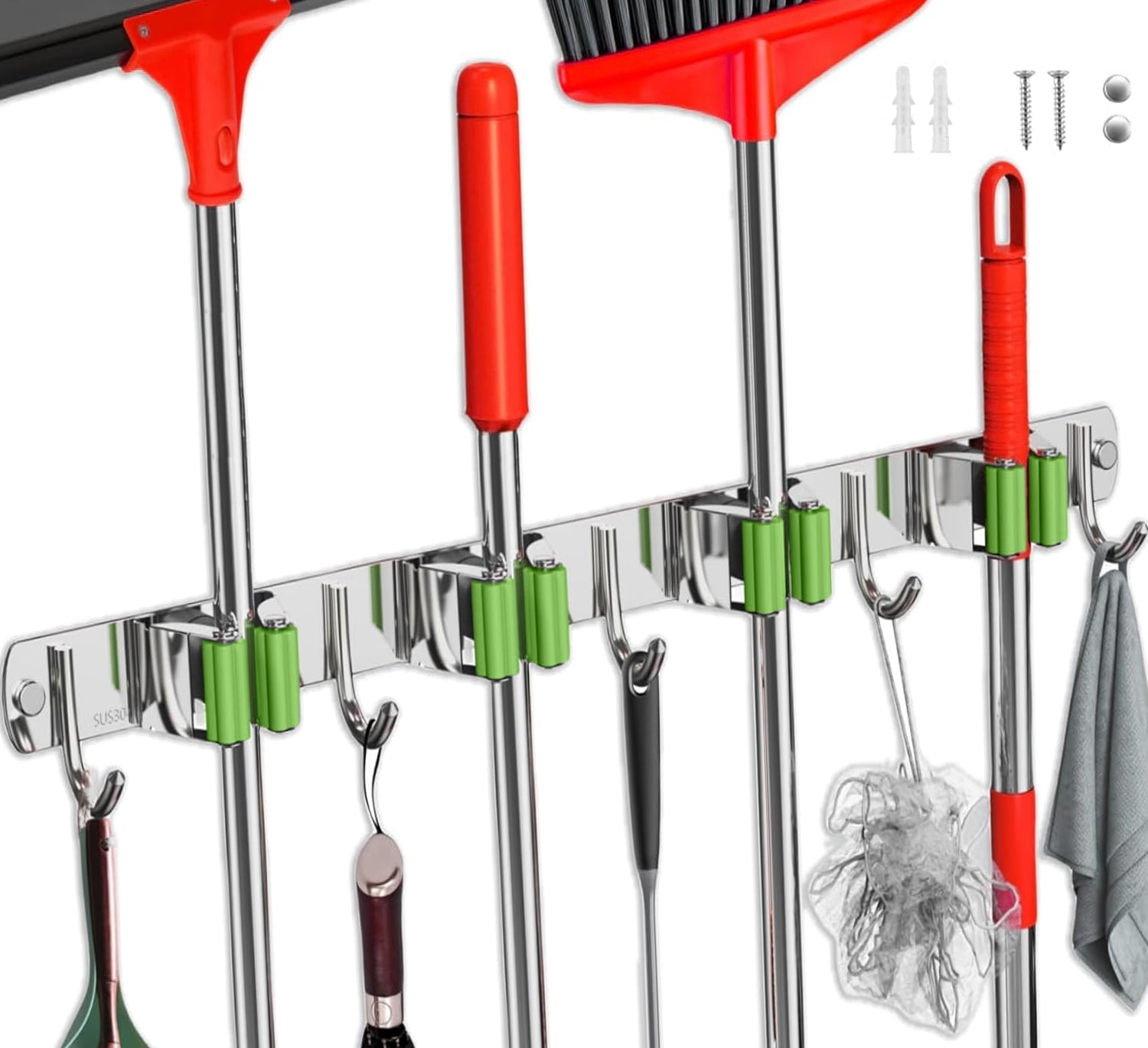 Dinosam Garage Broom Organizer, Wall Mount Utility Storage Rack with 4 ...