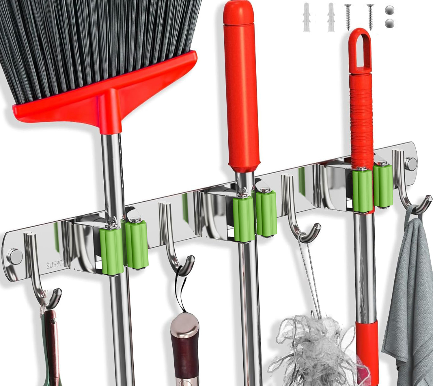 10 PCS Mop and Broom Holder,Wall Storage Holder Garden Tools Rack for ...