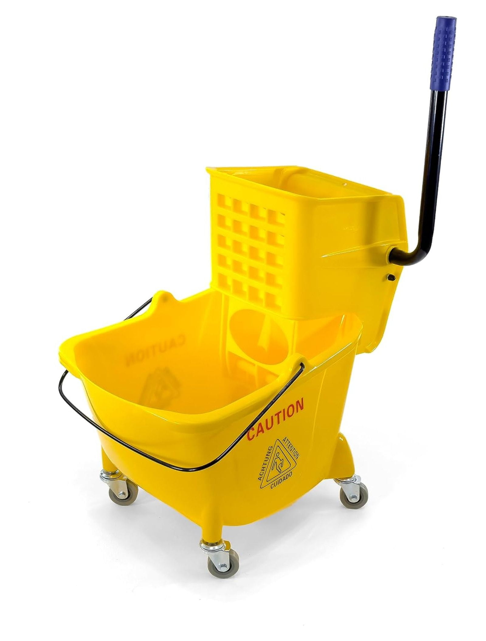 Mop Bucket 25 Quart | Side Press Wringer | 4 Wheels 2" | Yellow ...