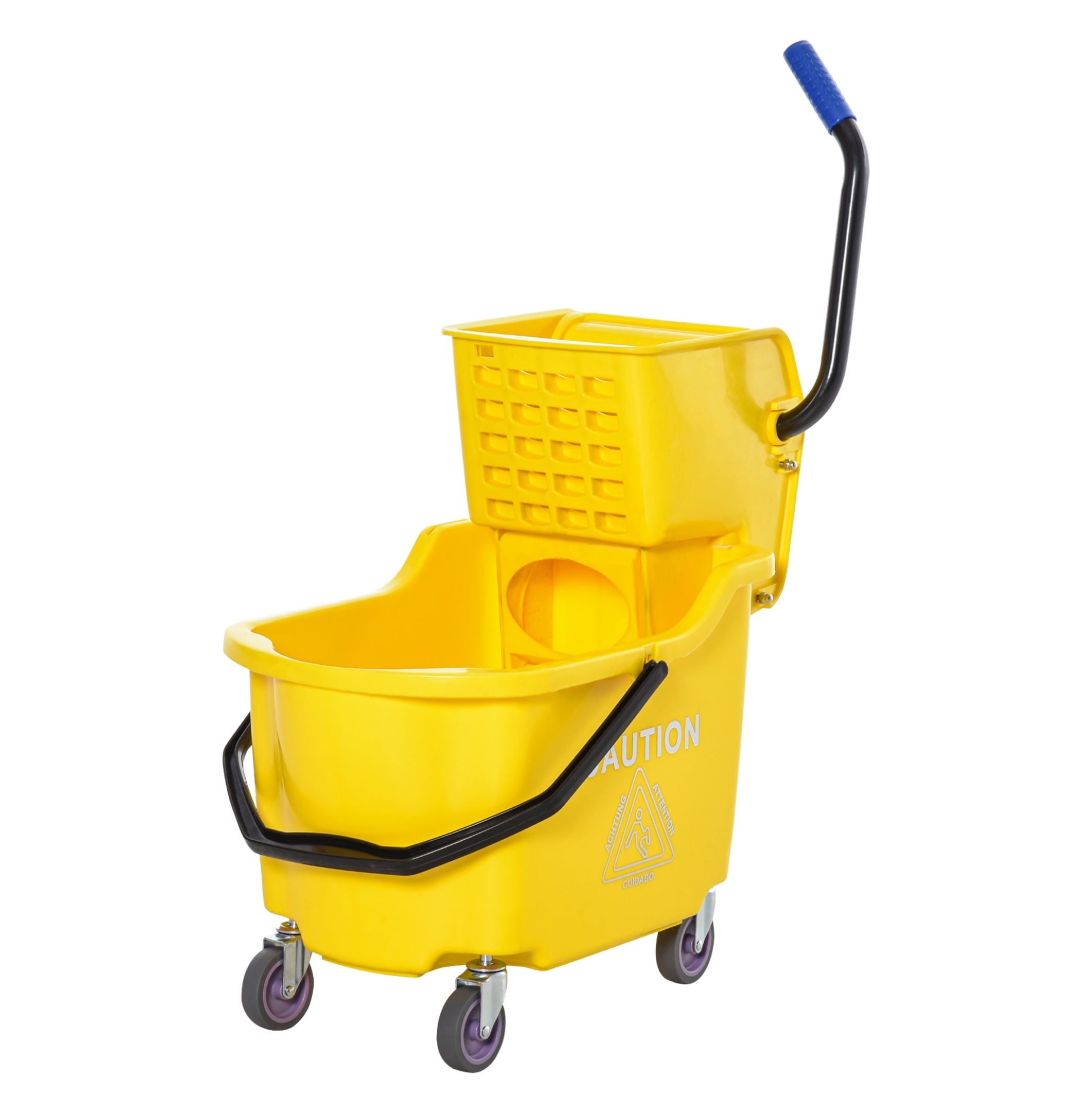 Mop Bucket Cart with Wringer - 34 Quart Yellow Janitorial Bucket on ...