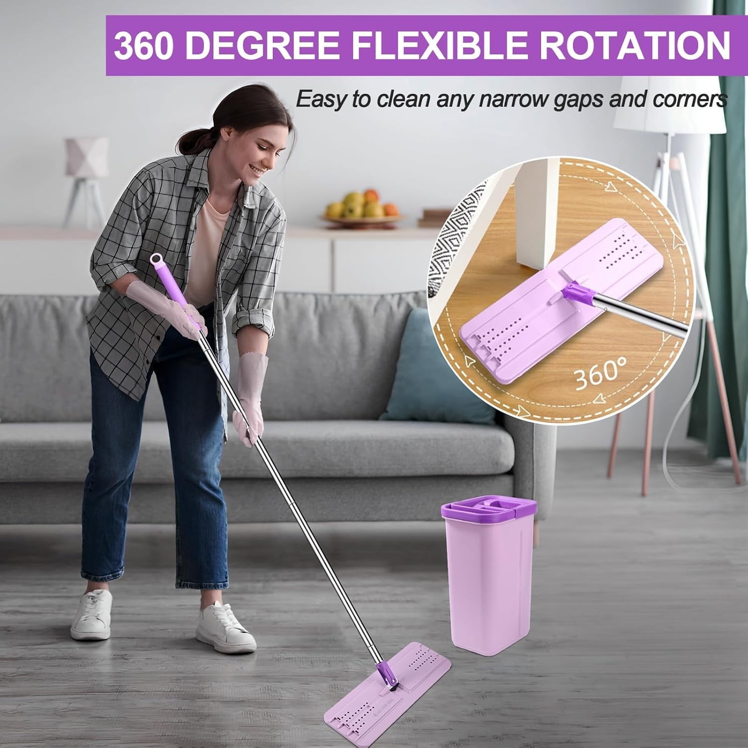 Mop and Bucket Hands Free Flat Floor Mop and Bucket, 3 Washable ...