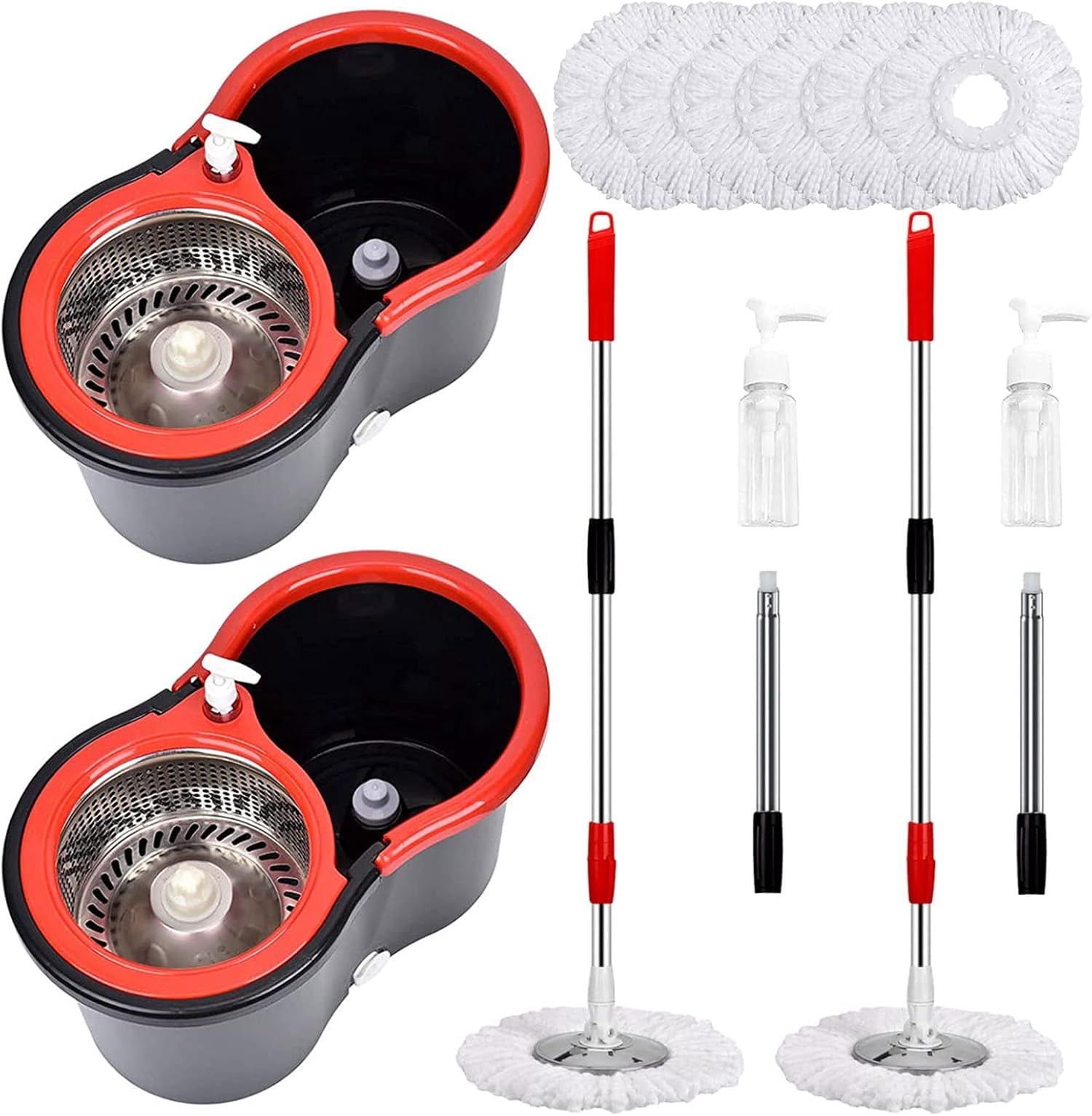 Mop and Bucket Set, 360? Spin Mop and Bucket with Wringer Set and 6 ...