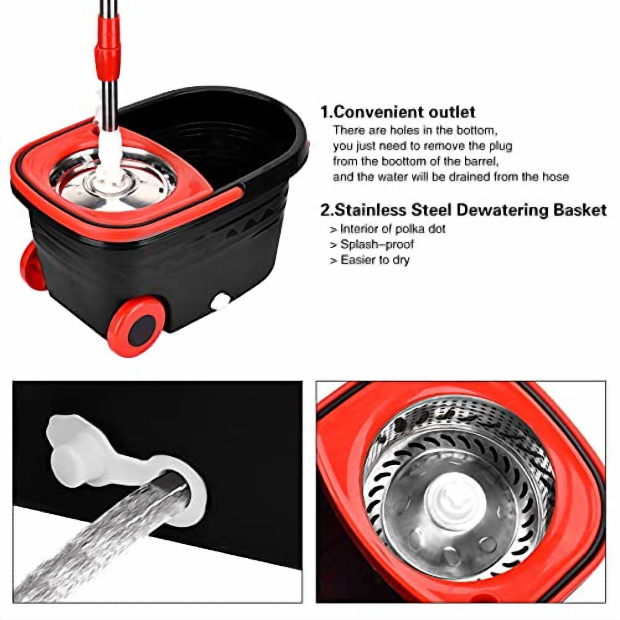 Mop Bucket Set, 360 Spin Stainless Steel Spin Mop Bucket System with 3 ...
