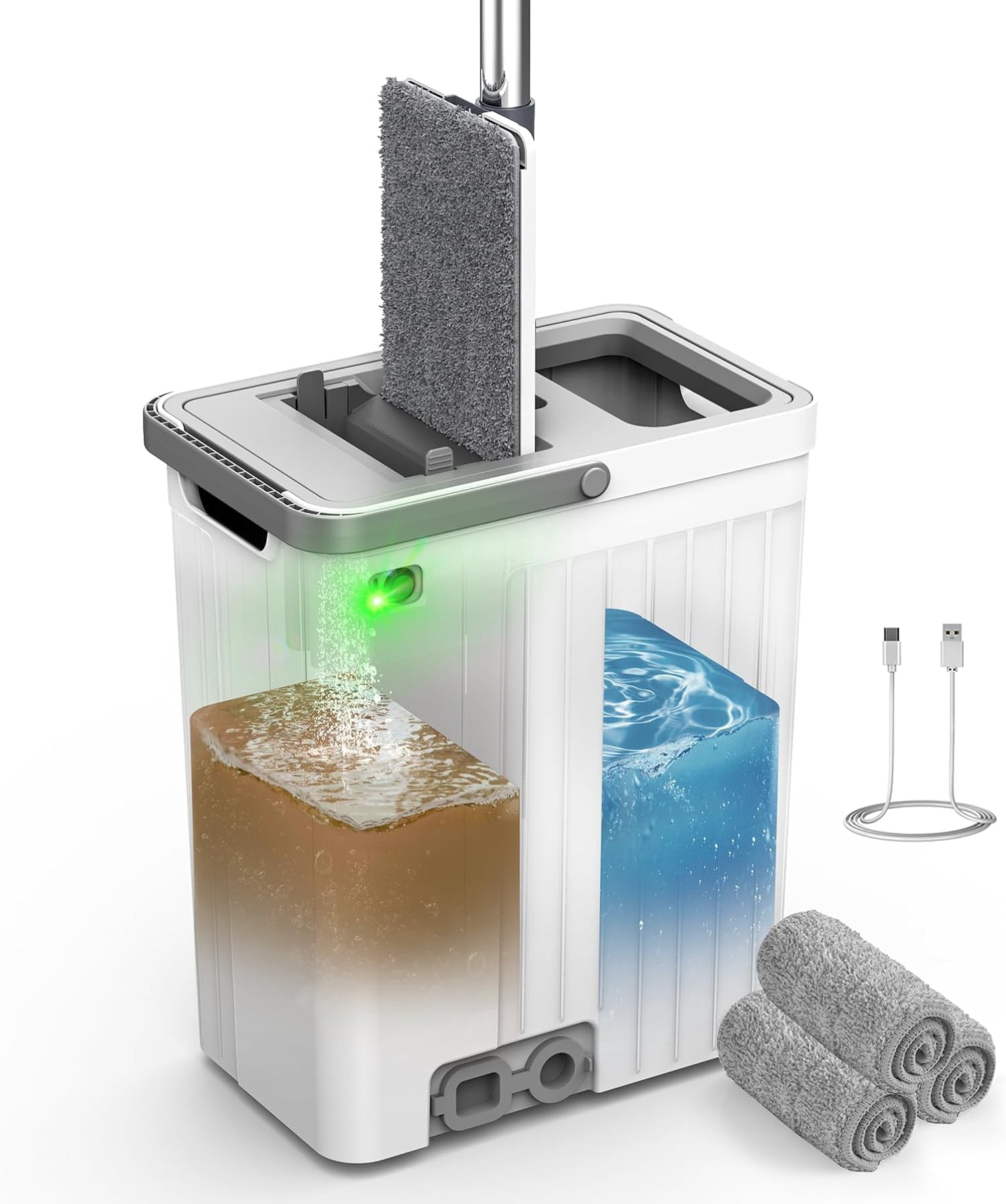 Mop and Bucket Set with AUTO Pump, 3-Zone Separate Dirty and Clean ...