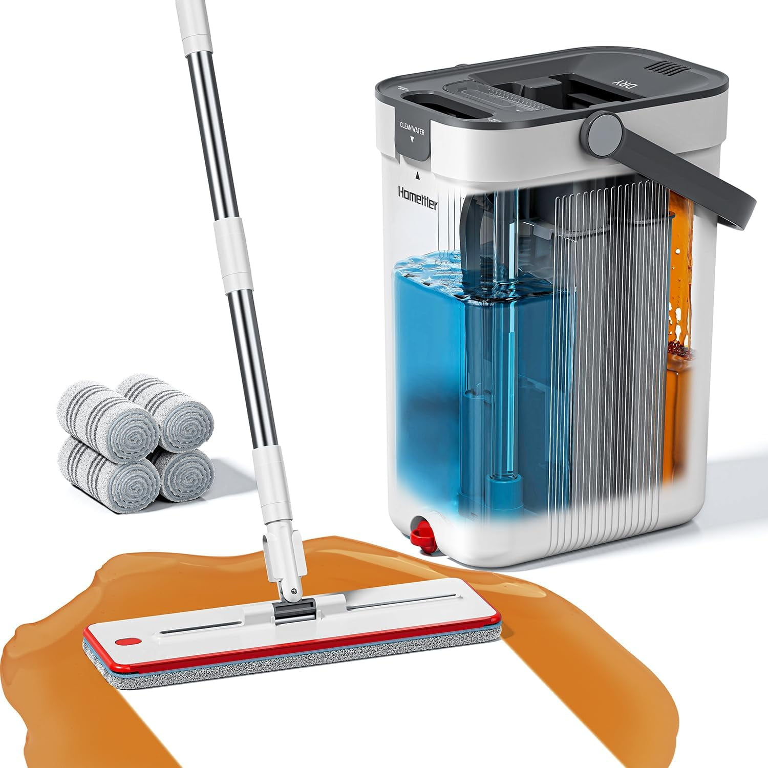 Mop and Bucket Set, Flat Mop and Bucket System with Separate Dirty and ...
