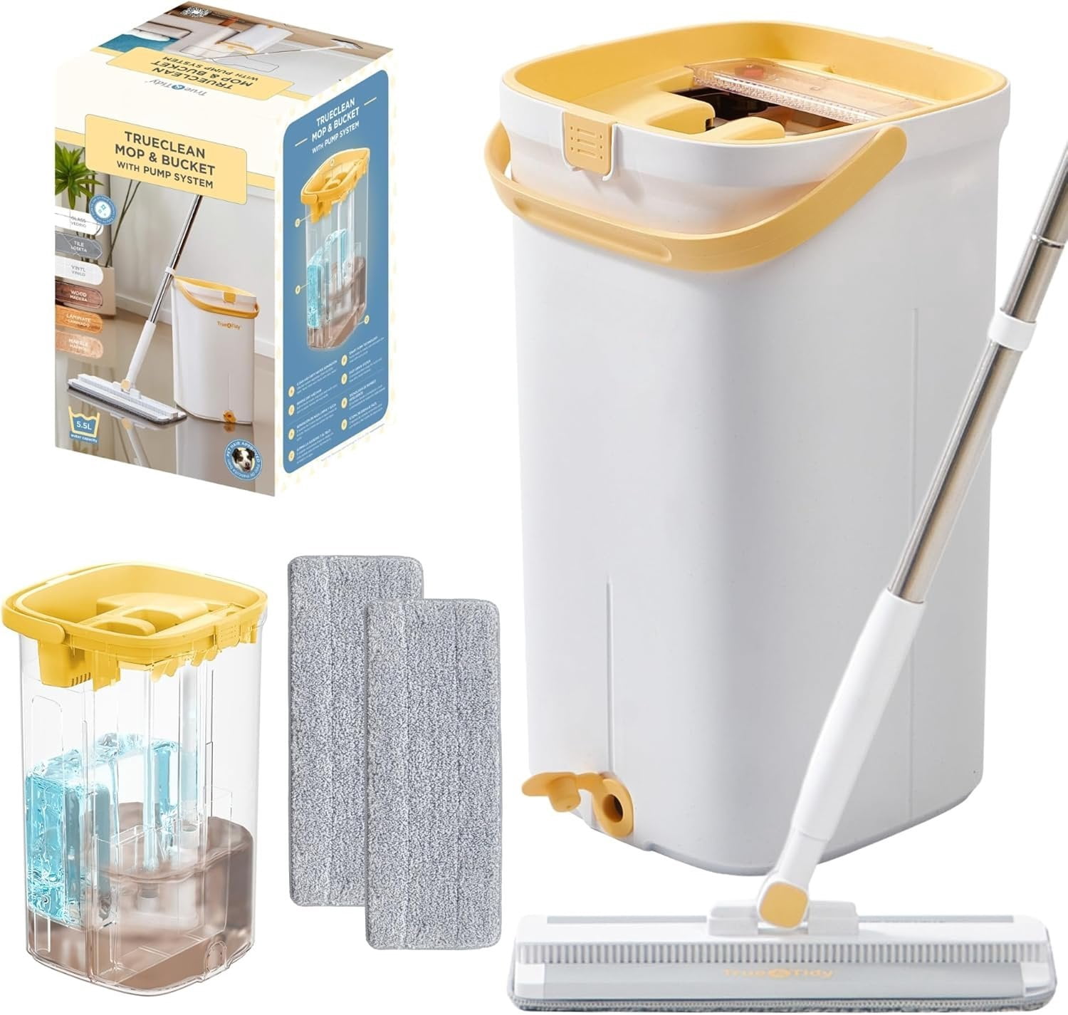 Mop and Bucket Set with Pump System for , Hands Free Self Cleaning with ...