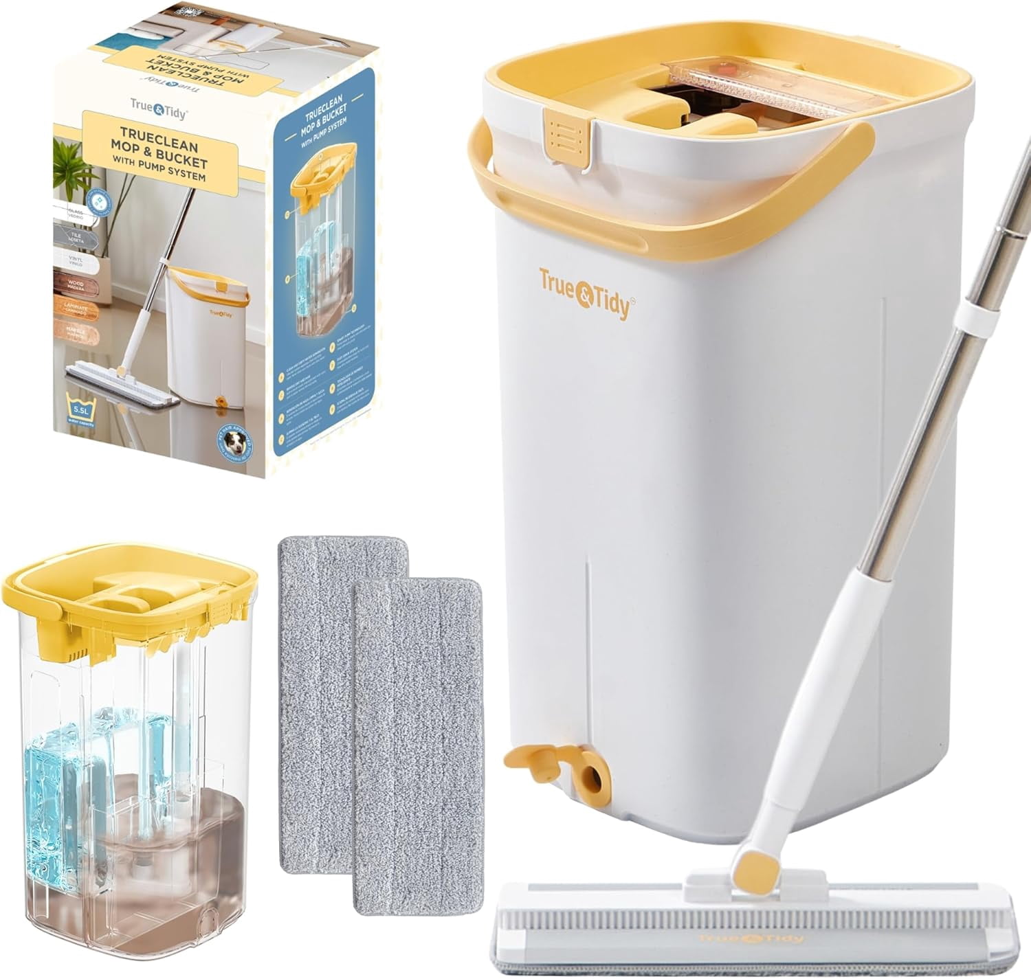 Mop and Bucket Set with Pump System for Home, Hands Free Self Cleaning ...