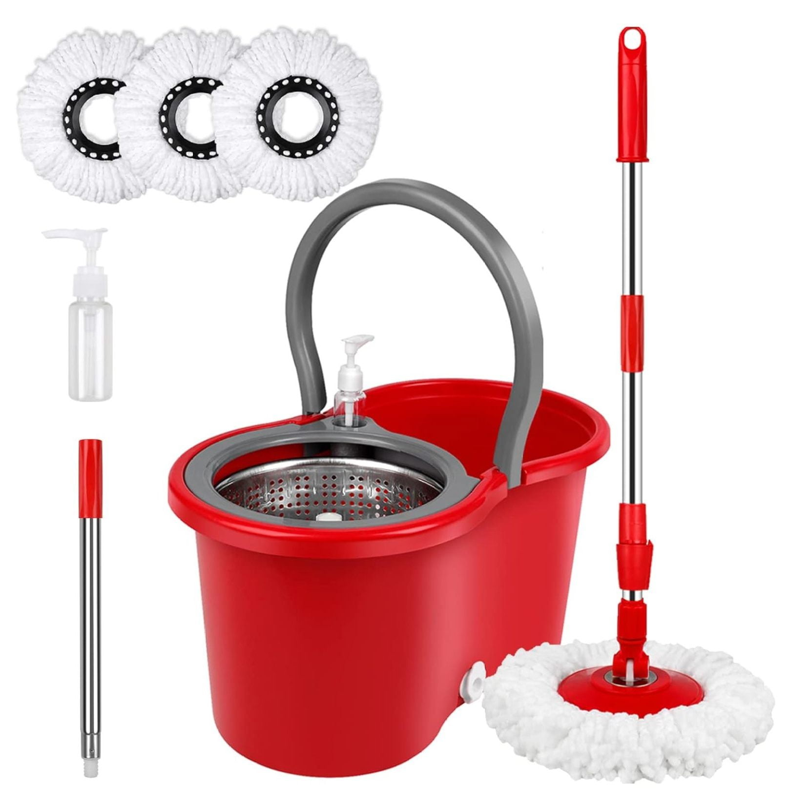 Mop and Bucket with Wringer Set, 3 Microfiber Replacement Mop Head ...