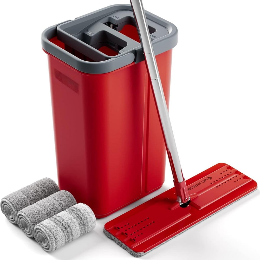 Mop and Bucket with Wringer Set, Flat Floor Mop and Bucket, with 2 Mops ...