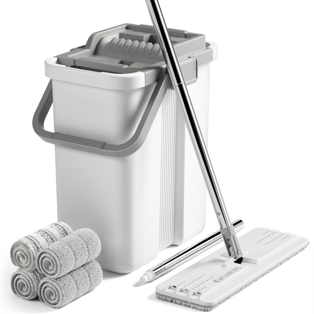 Mop and Bucket with Wringer Set, Flat Squeeze Mop Flat Head, Dust Mops ...