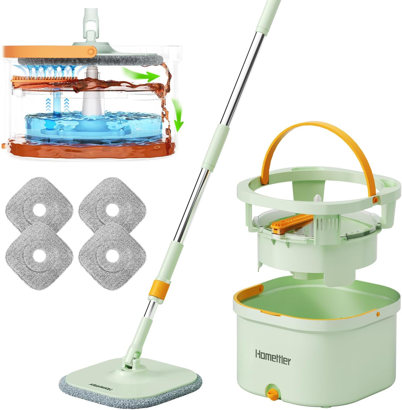 Mop and Bucket with Wringer Set for Home with 2 Microfibra Replaceable ...
