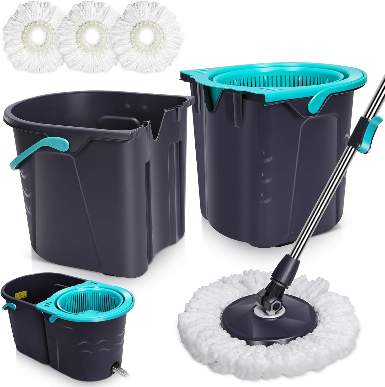 Mop and Bucket with Wringer Set for Home, 360°Spin Mop with Adjustable ...