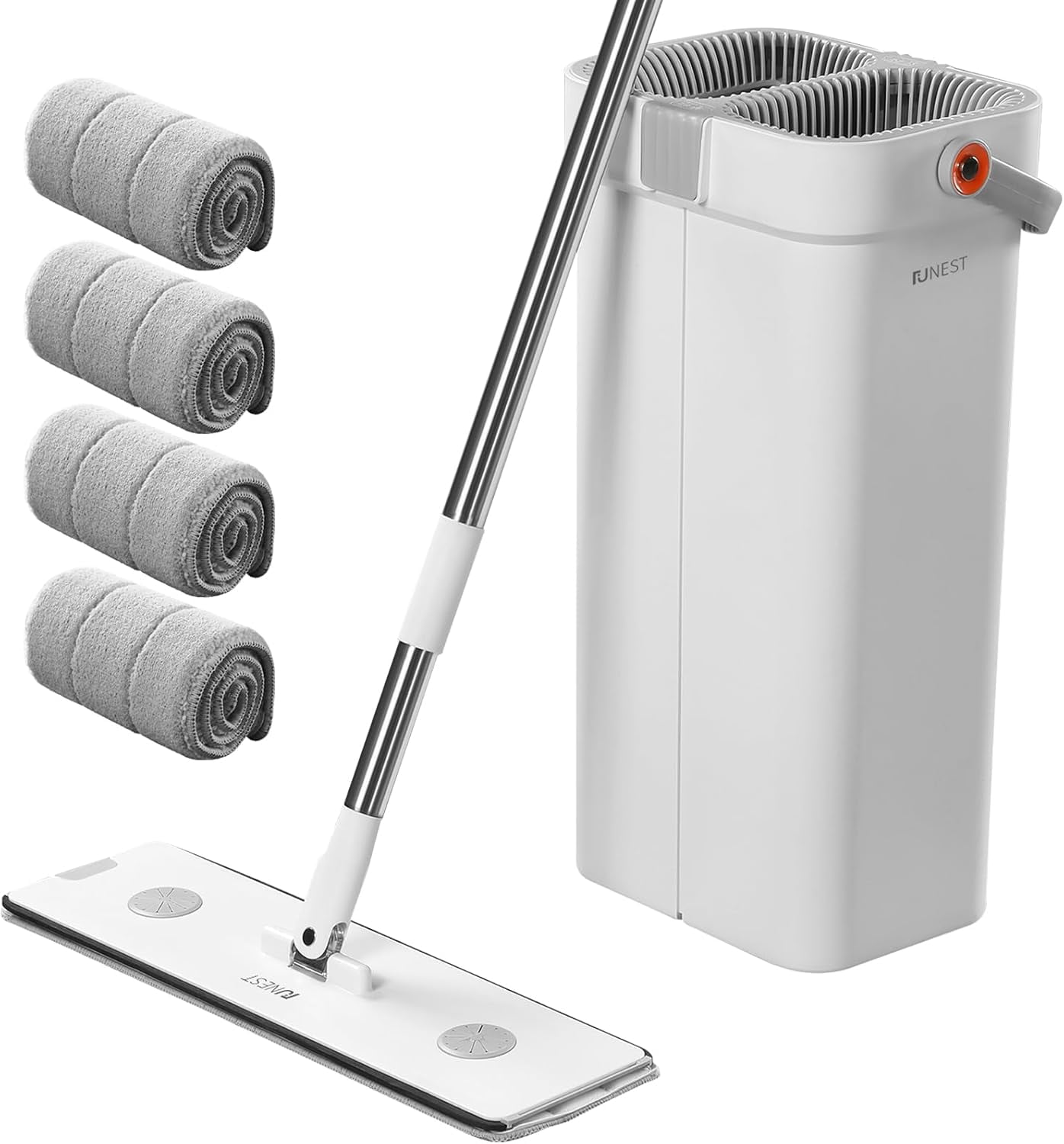 Mop and Bucket with Wringer Set for Home, 4 Scrapers 16" Large Flat Mop ...