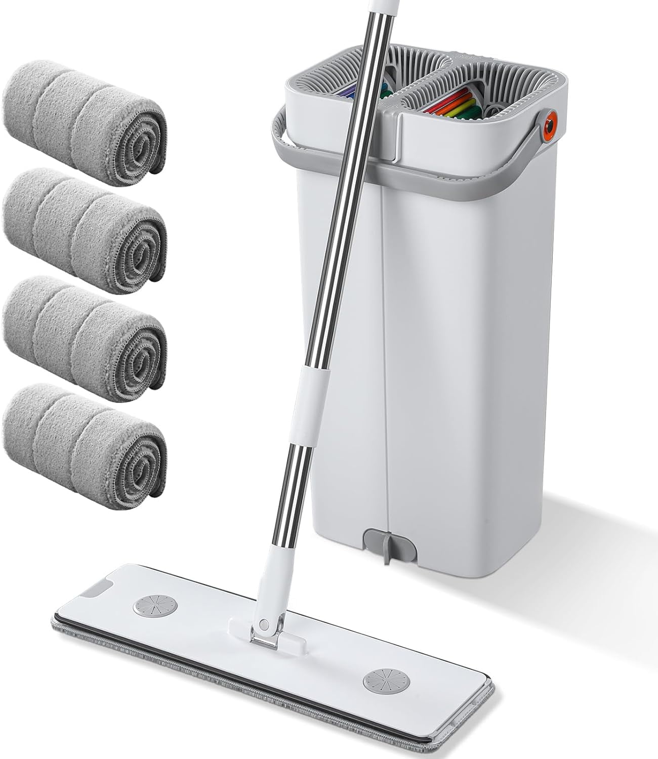 Mop and Bucket with Wringer Set for Home, 4 Scrapers 16" Large Flat Mop ...