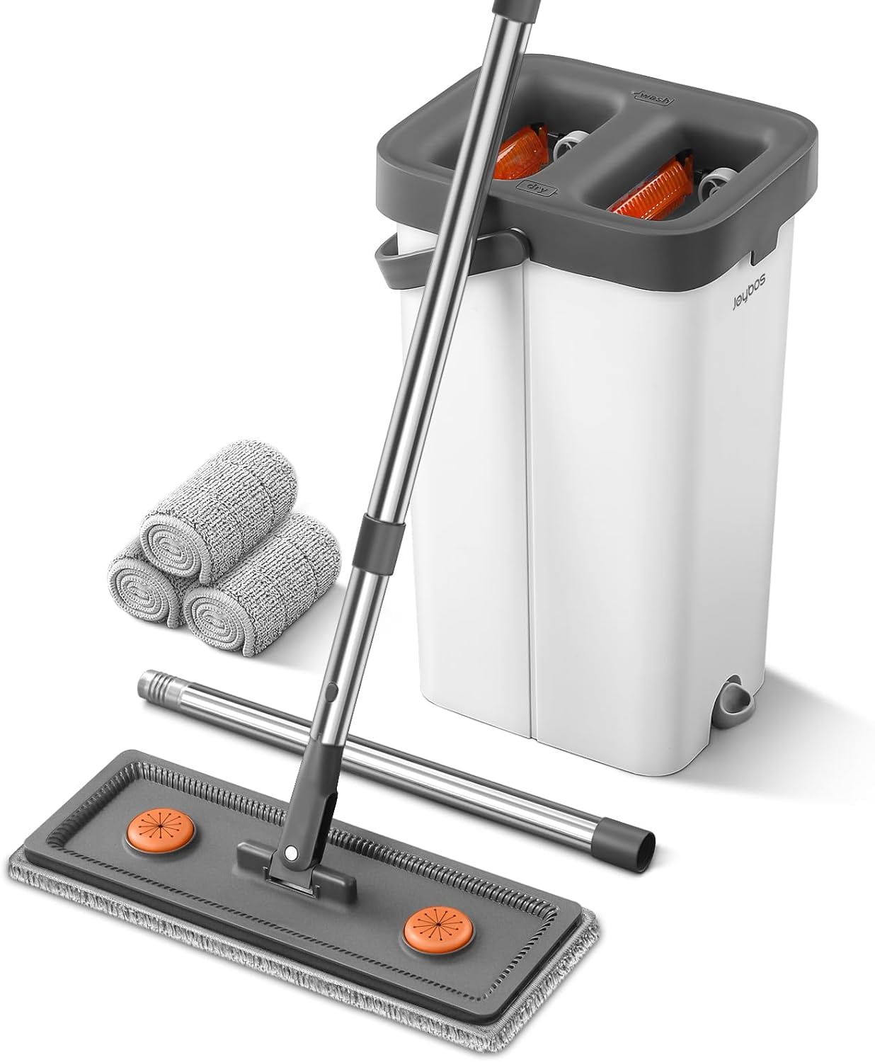 Mop and Bucket with Wringer Set for Home, Flat Mop and Bucket Set with ...