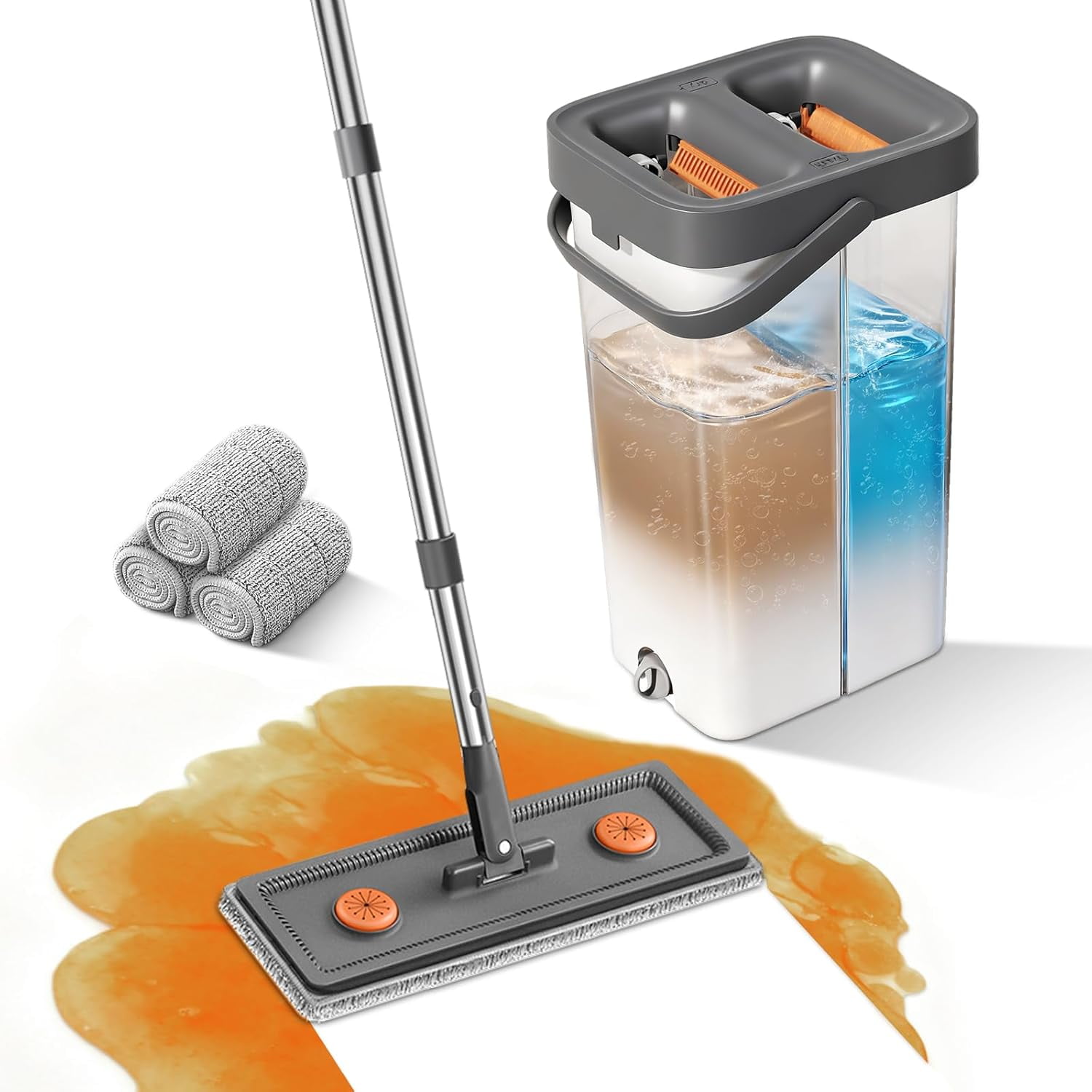 Mop and Bucket with Wringer Set for Home, Flat Mop and Bucket Set for ...