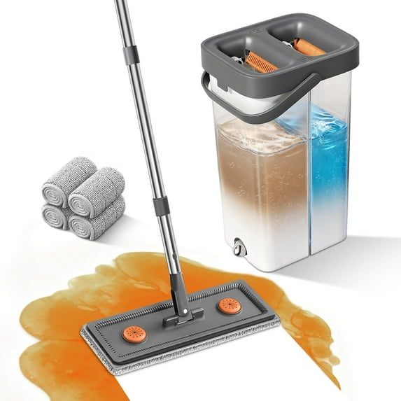 Mop and Bucket with Wringer Set for Home, Flat Mop and Bucket Set for ...