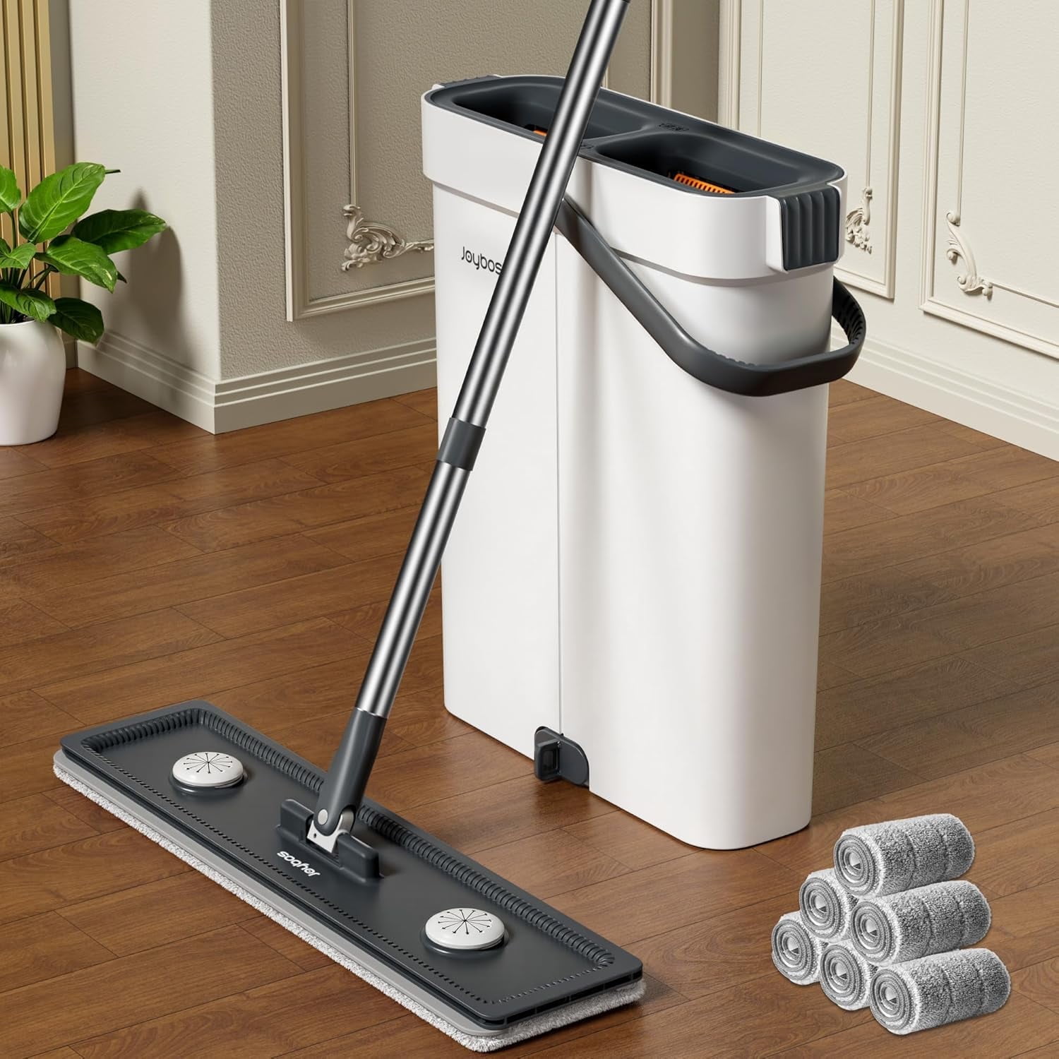 Mop and Bucket with Wringer Set for Home - Hands-Free Flat Floor Mop ...