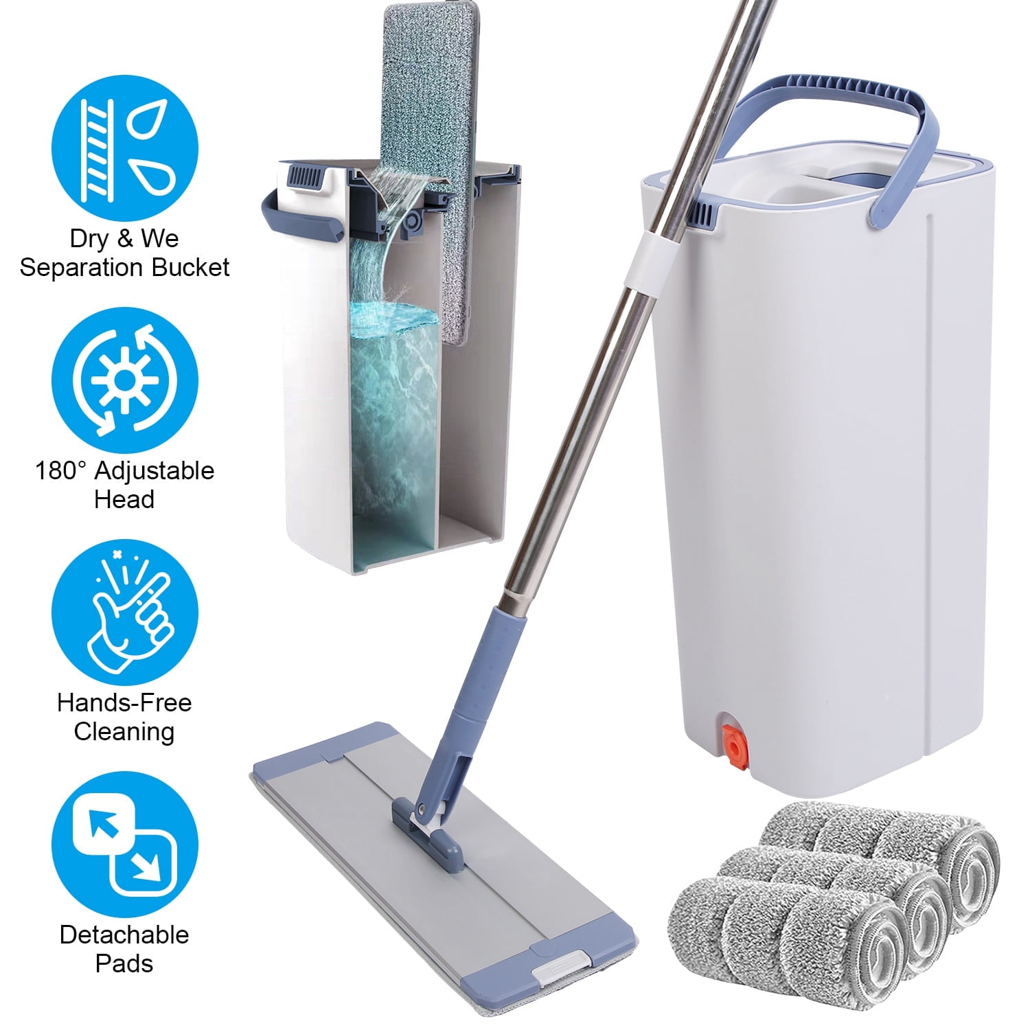 Mop and Bucket with Wringer Set for Home TeqHome Hands Free Flat ...