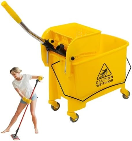 Mop and Bucket with Wringer Set, Janitorial Cart Spring Wringer on ...