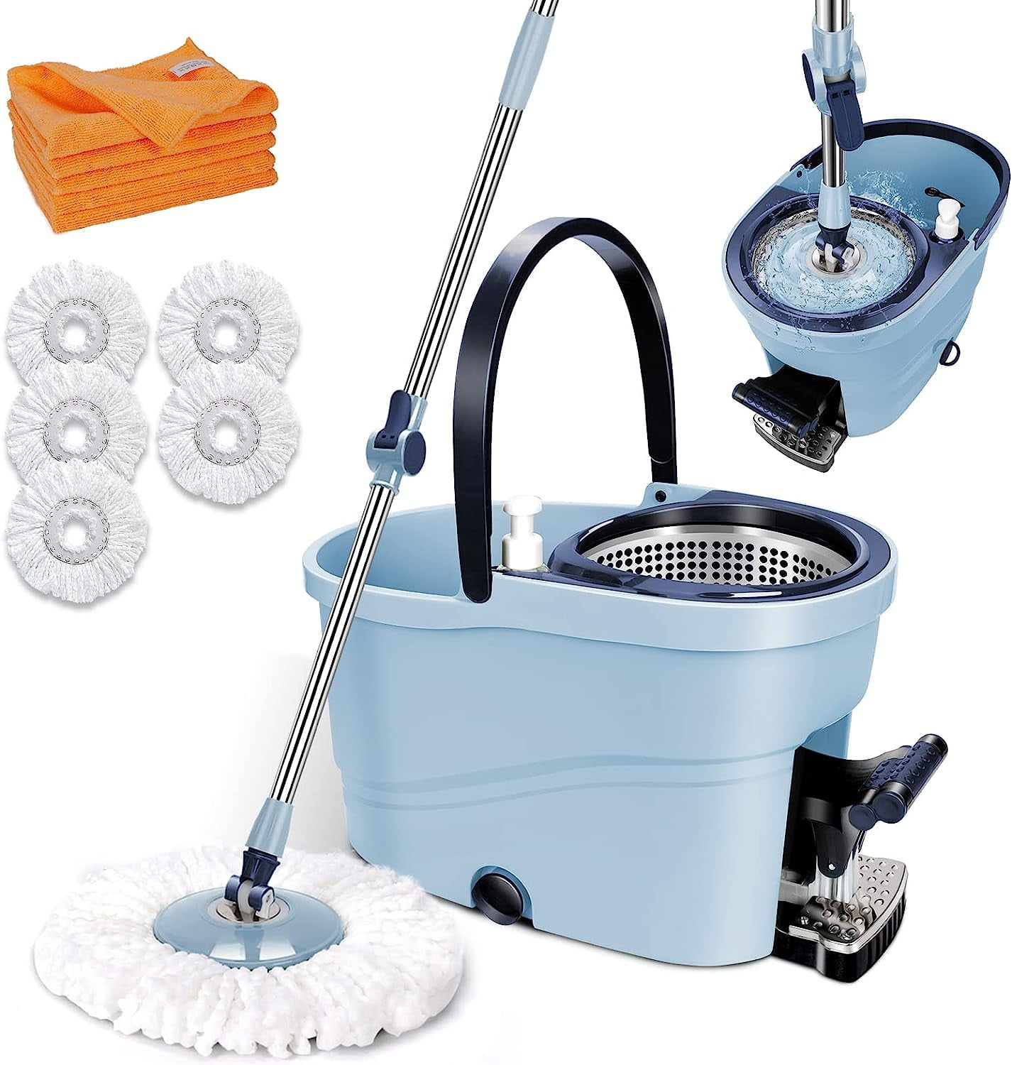 Mop and Bucket with Wringer Set, Spin Mops with Bucket and Foot Pedal, 360 Spinning Mop with 57 ...