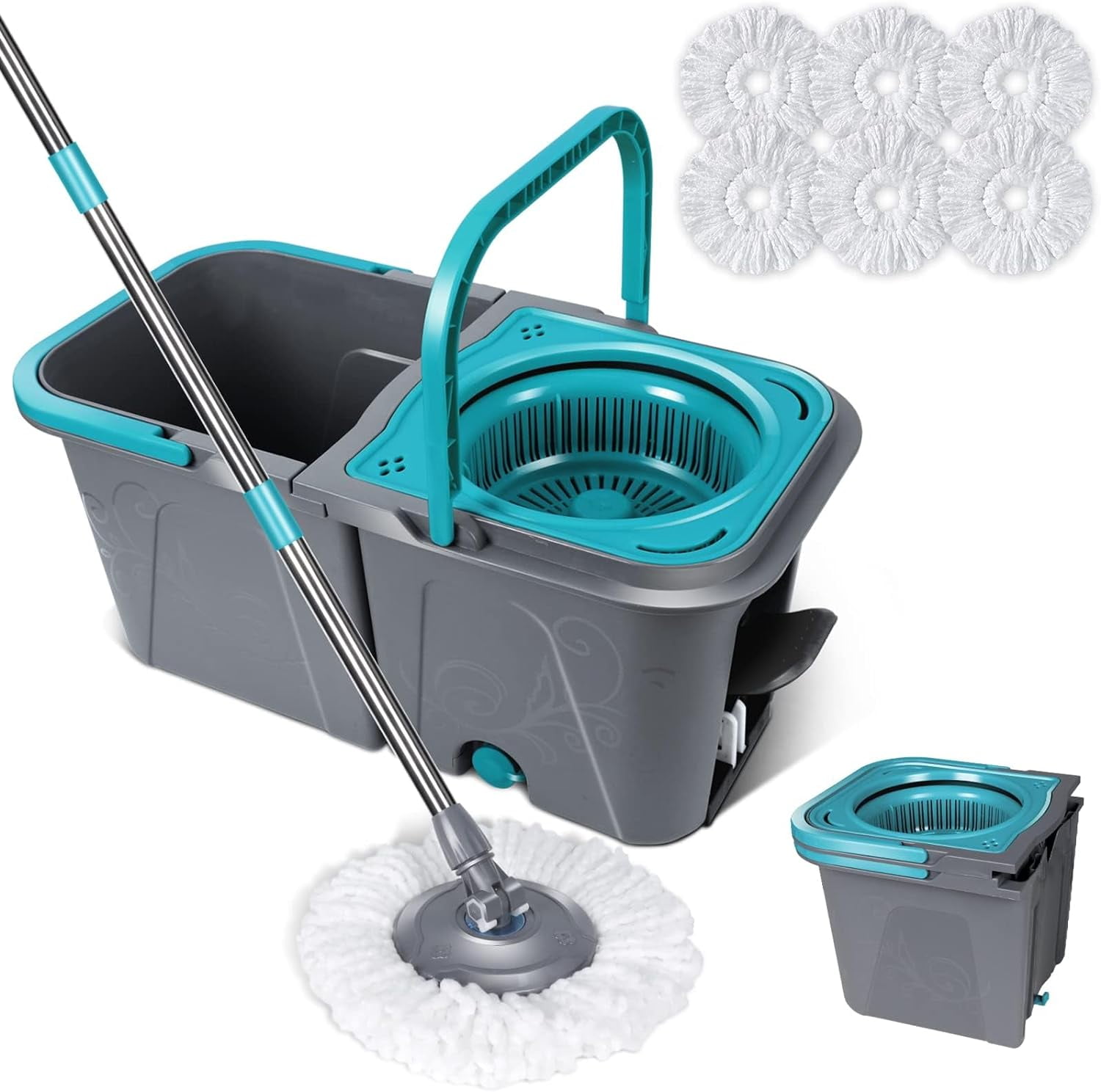 Mop and Bucket with Wringer Set, Spin mop and Detachable Bucket with ...